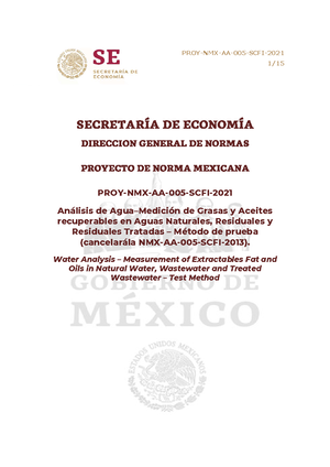 NMX AA 030 1 SCFI 2012 - Norma para el tratamiento de aguas - SECRETARÍA DE ECONOMÍA N ORM A M ...