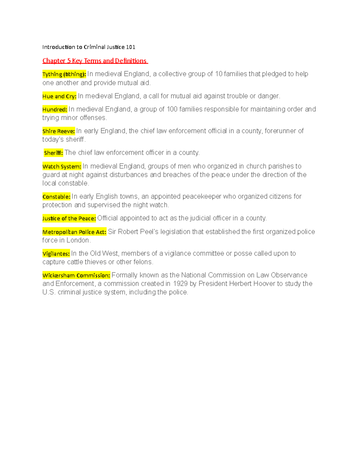 CJ Vocab Ch. 5 - roth - Introduction to Criminal Justice 101 Chapter 5 ...