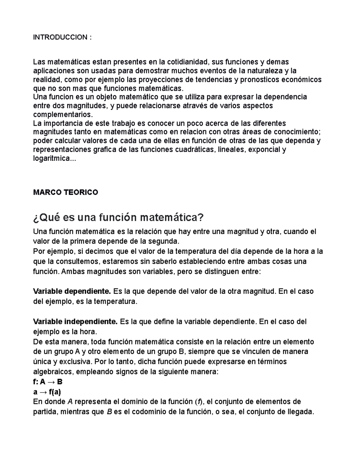 Funciones - jkljljlj - INTRODUCCION : Las matemáticas estan presentes ...