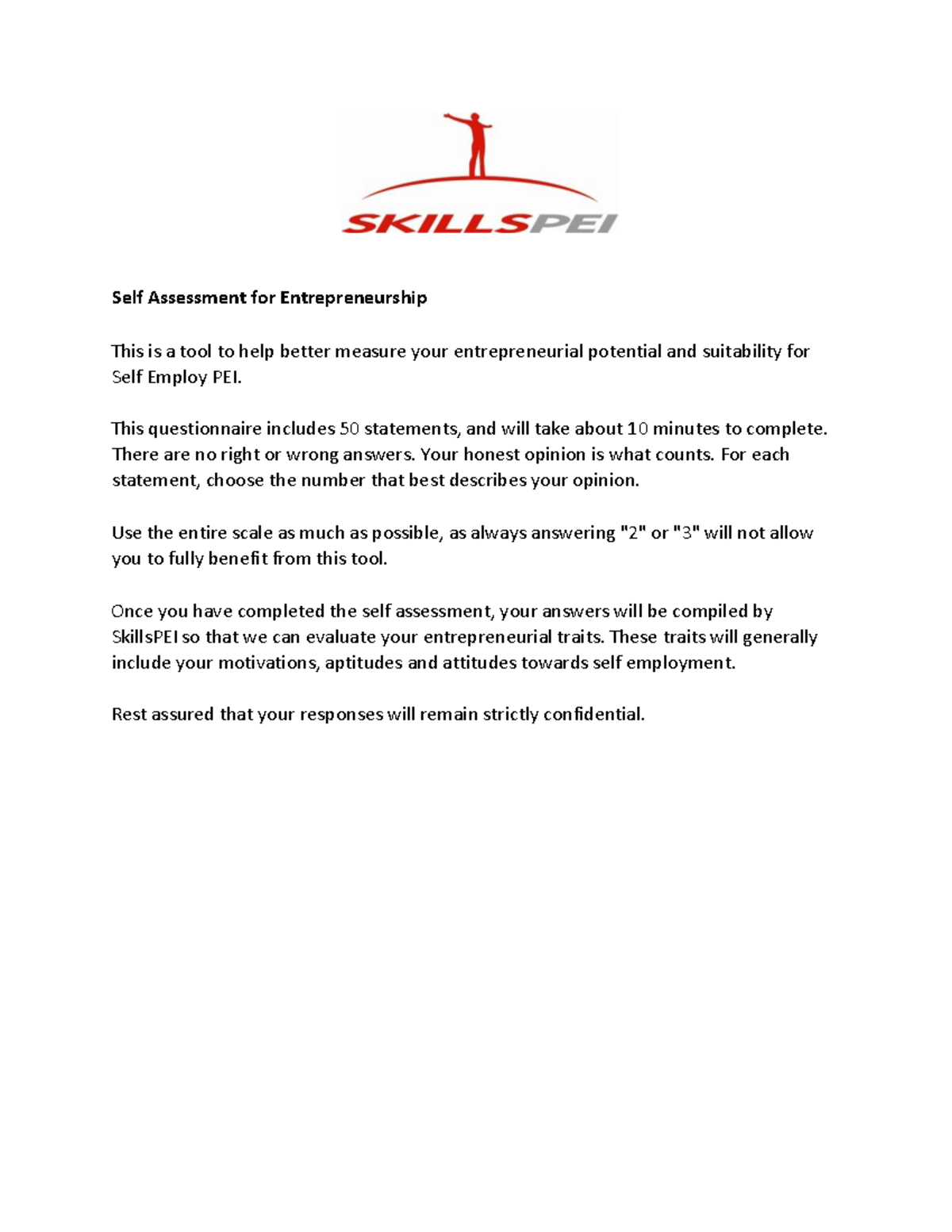Self assessment for entrepreneurship - fillable - selfemploy - This is ...