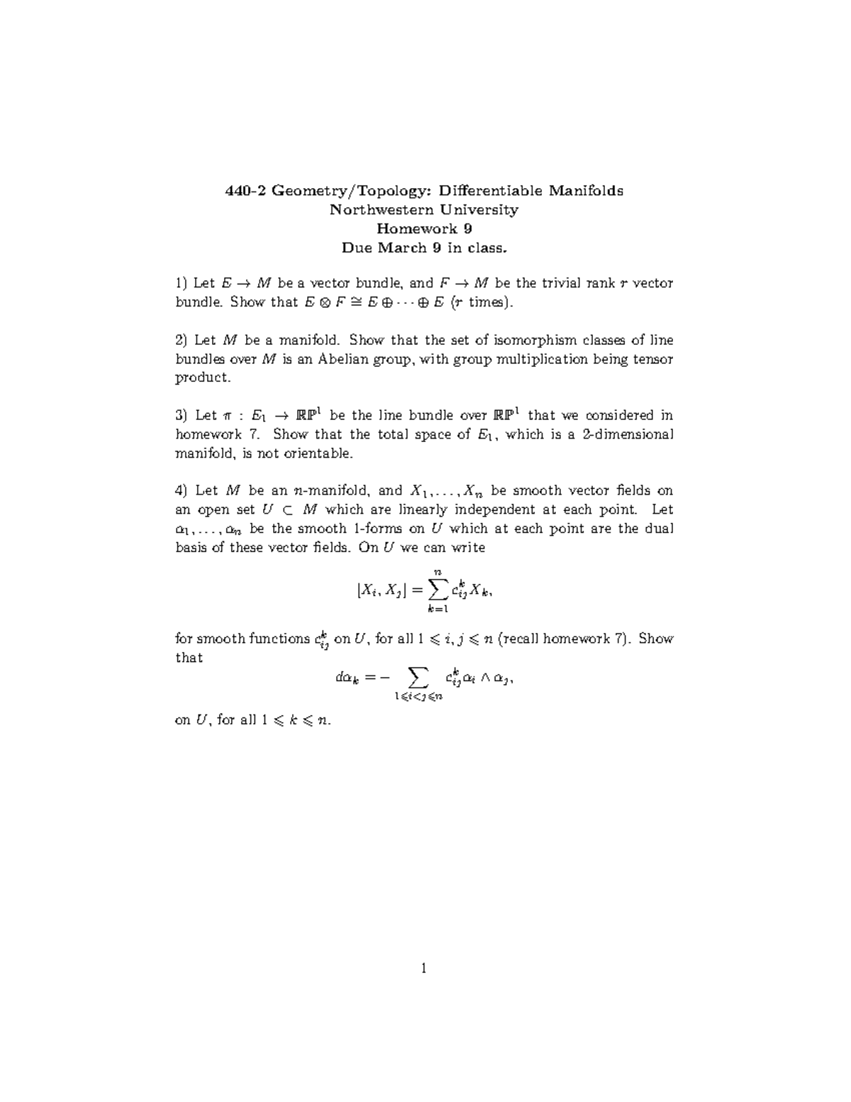 440-2 Geometry Topology- Differentiable Manifolds Homework 9 ...