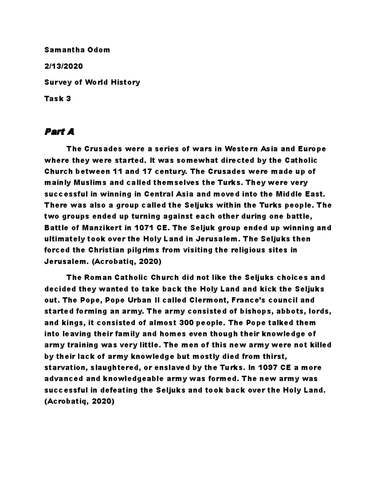 Task 3 - Survey of United States History Task 3 - Samantha Odom 2/13 ...