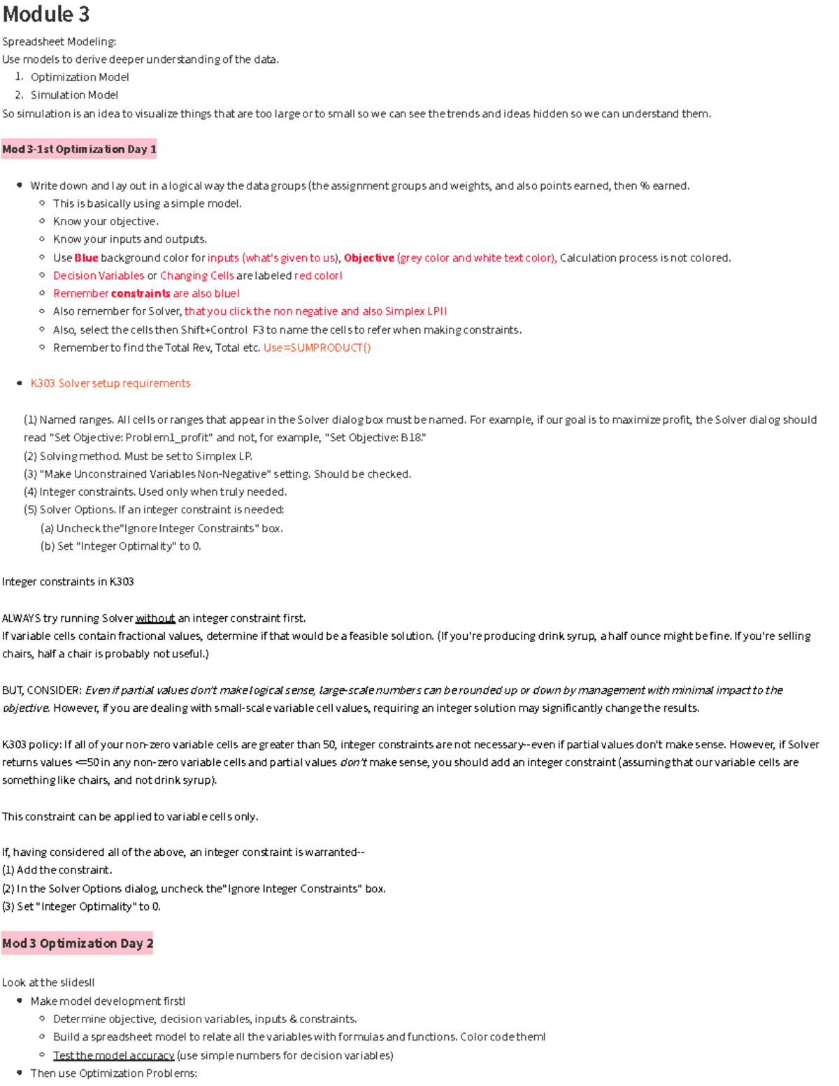 Module 3 - How to do spreadsheet modeling using: Optimization Model and Simulation Model ...