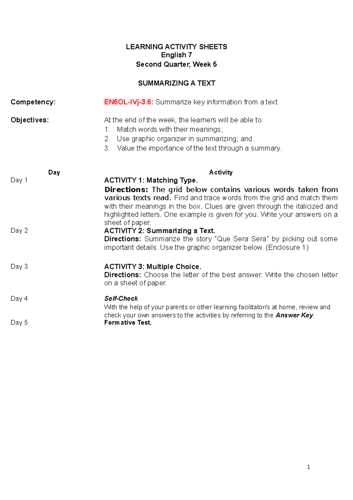 English 7 - 2Q - week 5 - htr - LEARNING ACTIVITY SHEETS English 7 ...