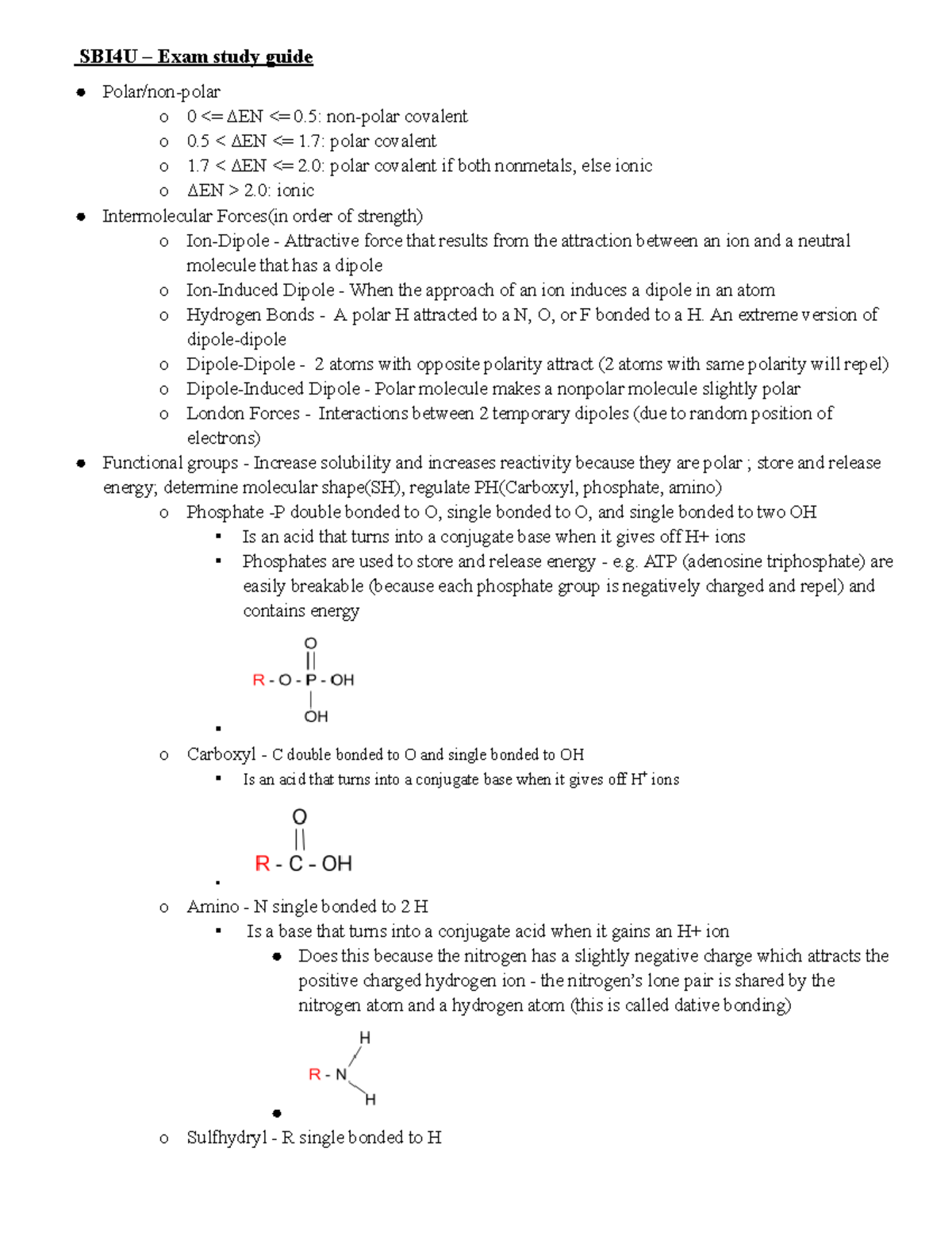 exam study guide - SBI4U – Exam study guide Polar/non-polar o 0