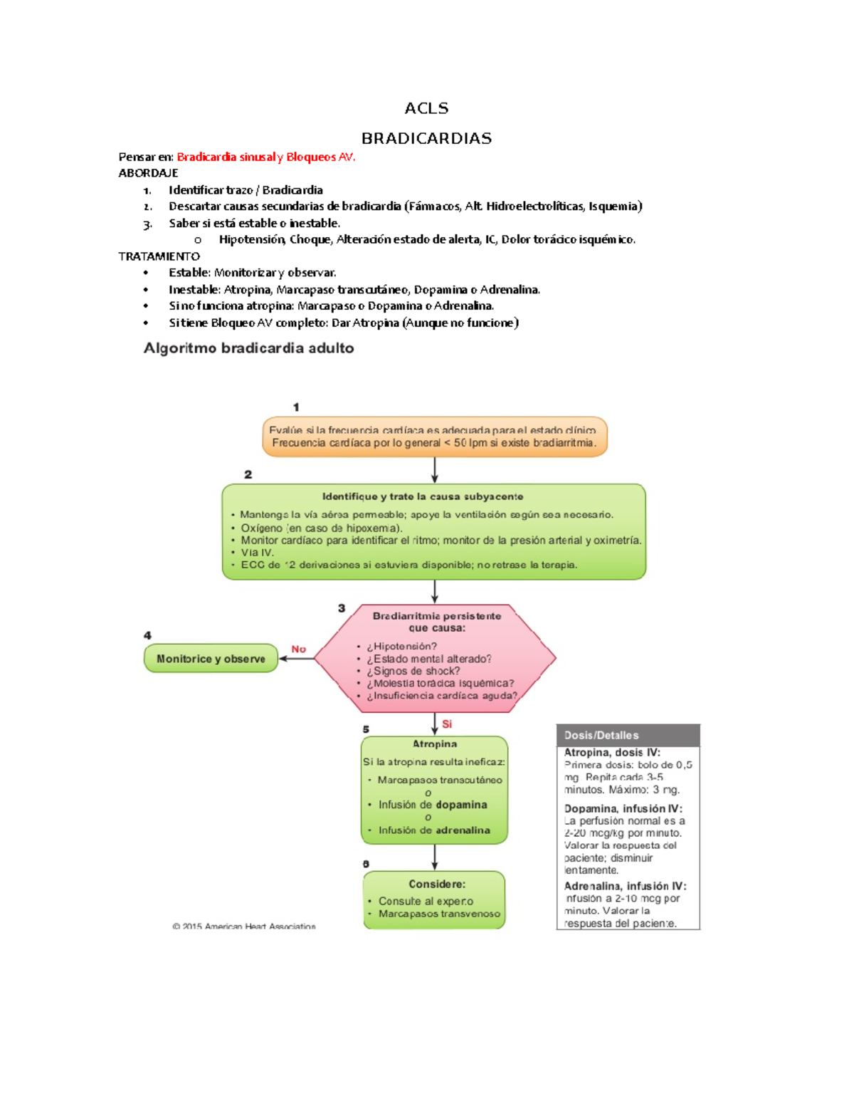 Apunte ACLS - ACLS BRADICARDIAS Pensar en: Bradicardia sinusal y ...