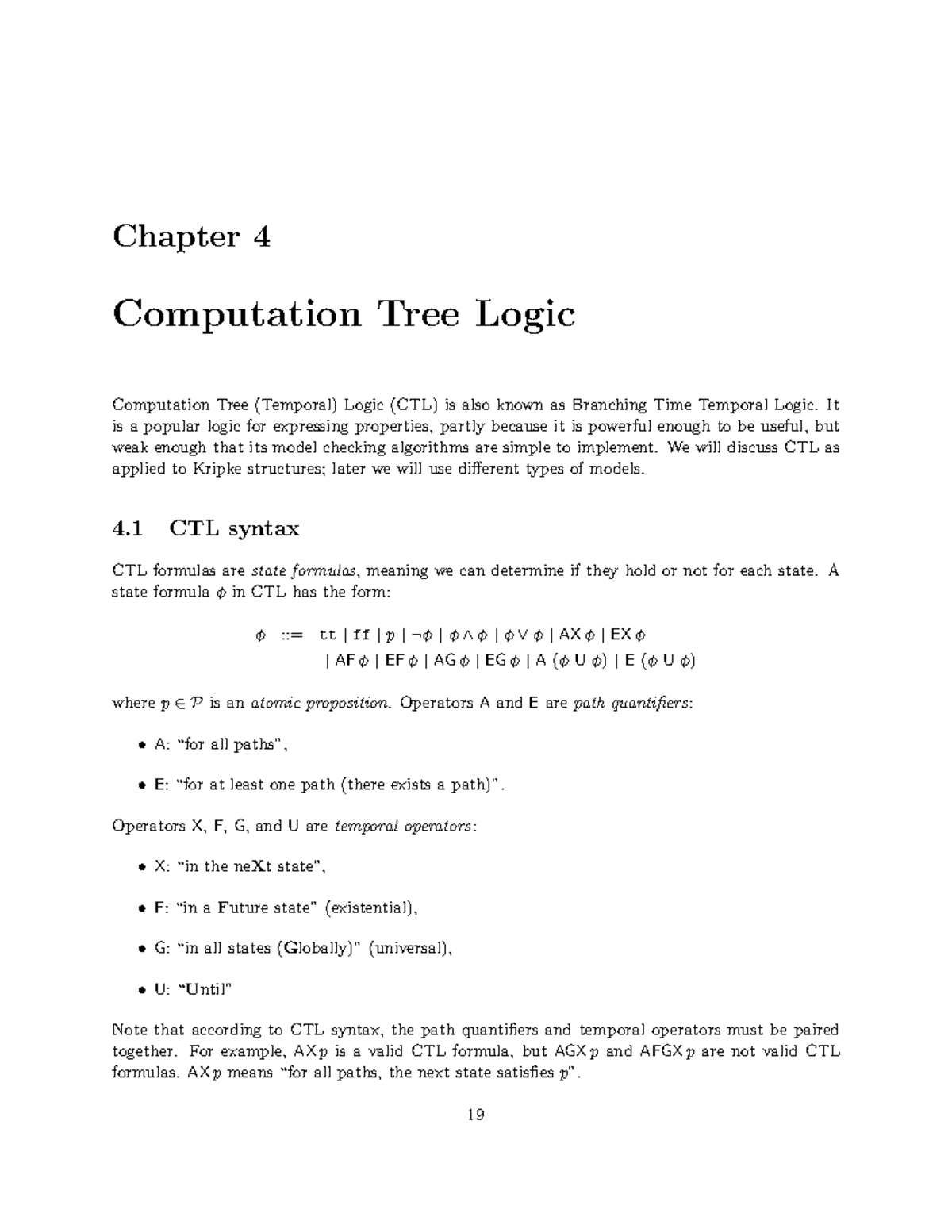 Ch04 - Andrew Miner - Chapter 4 Computation Tree Logic Computation Tree (Temporal) Logic (CTL ...