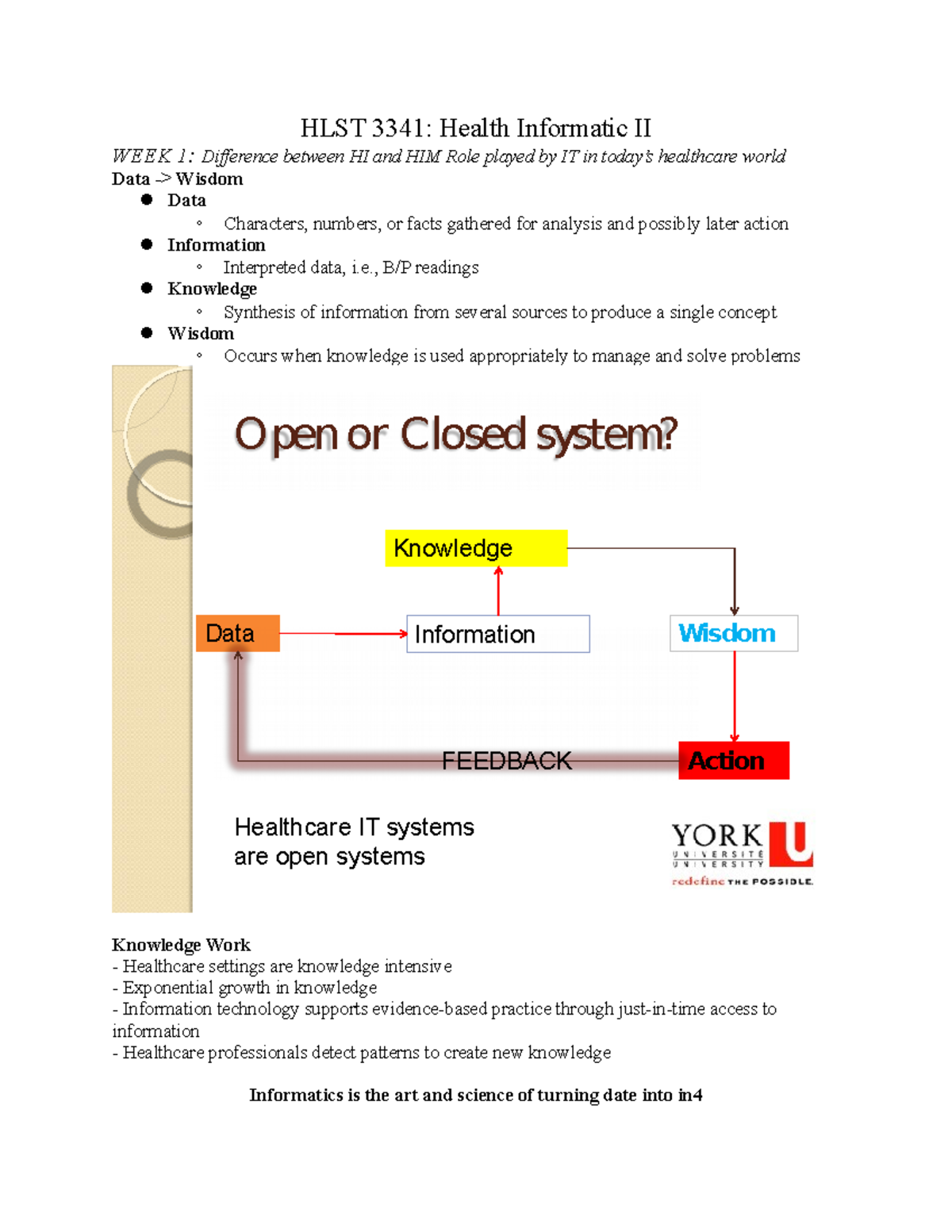 HLST 3341- Notes - chap 1 - HLST 3341: Health Informatic II WEEK 1 ...