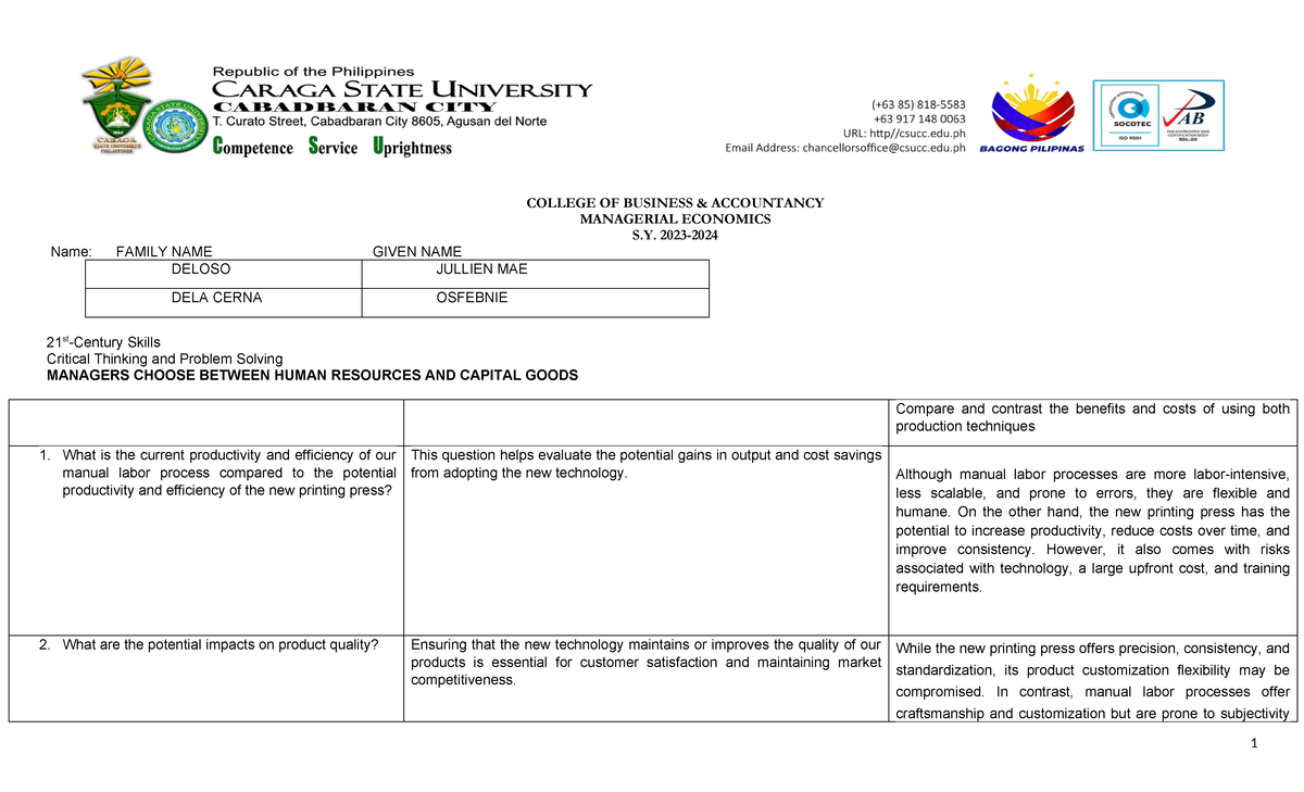 Lesson 3 Evaluate - COLLEGE OF BUSINESS & ACCOUNTANCY MANAGERIAL ...