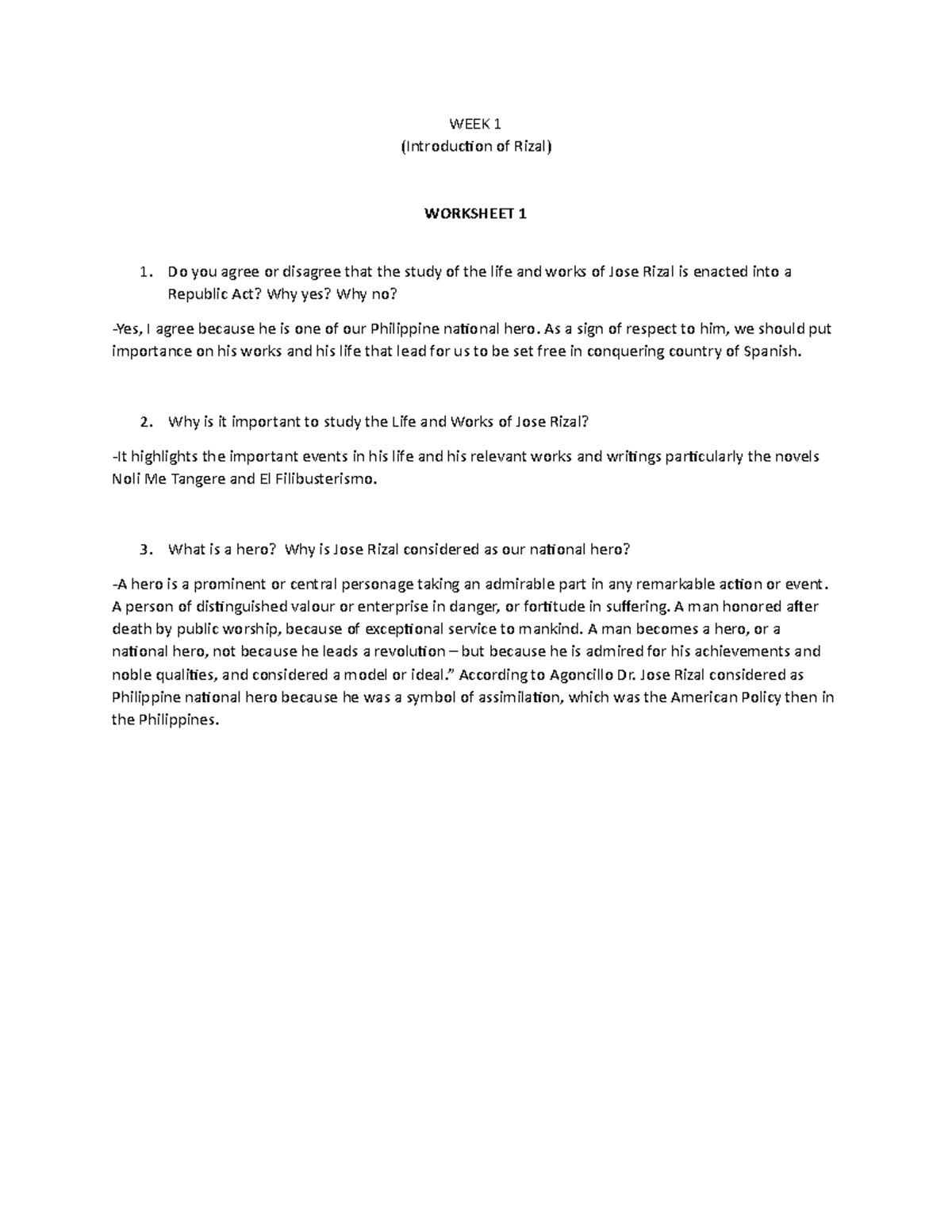 About the life and works of Dr. Jose Rizal - WEEK 1 (Introduction of ...