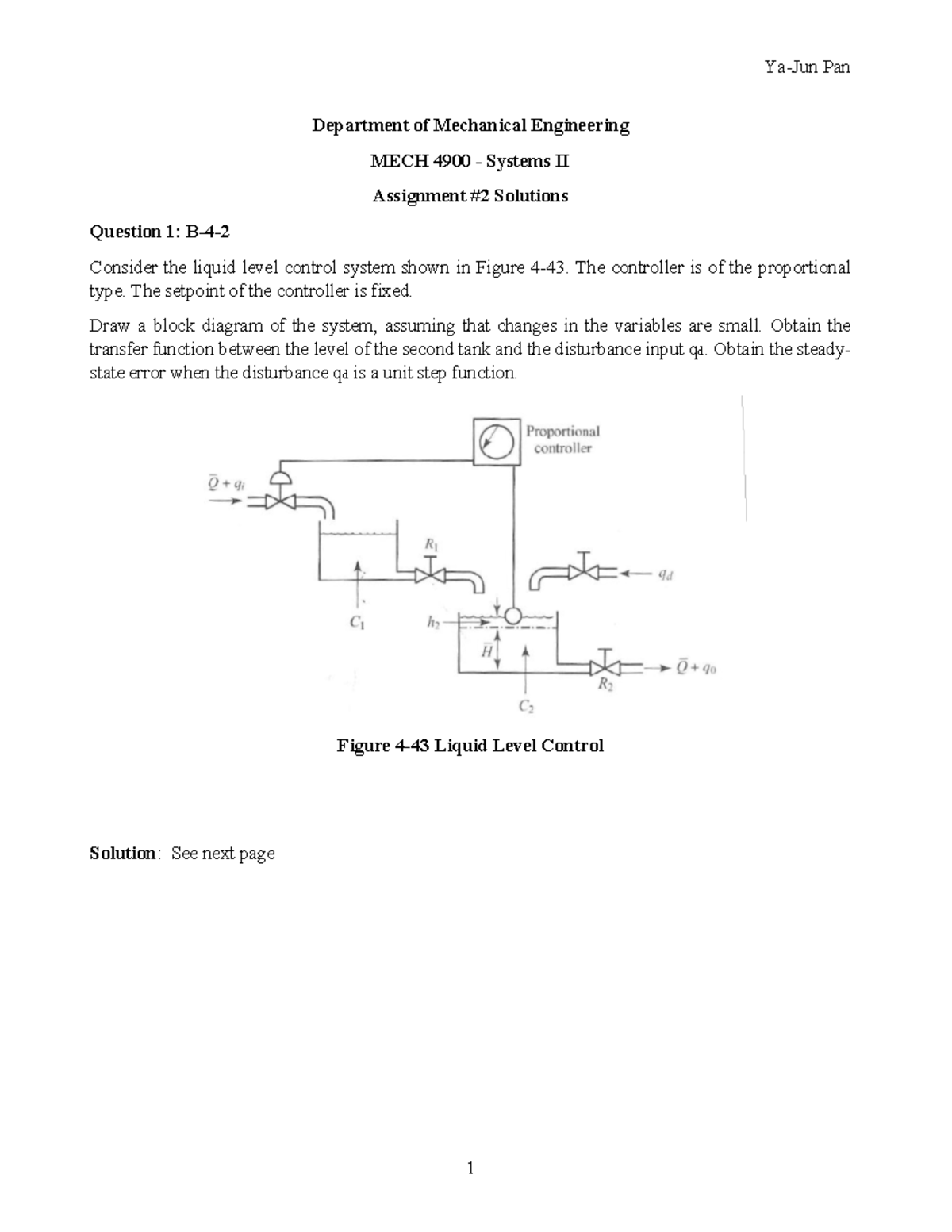 Assignment 2 Solution - 2023 - Department of Mechanical Engineering MECH 4900 - Systems II - Studocu