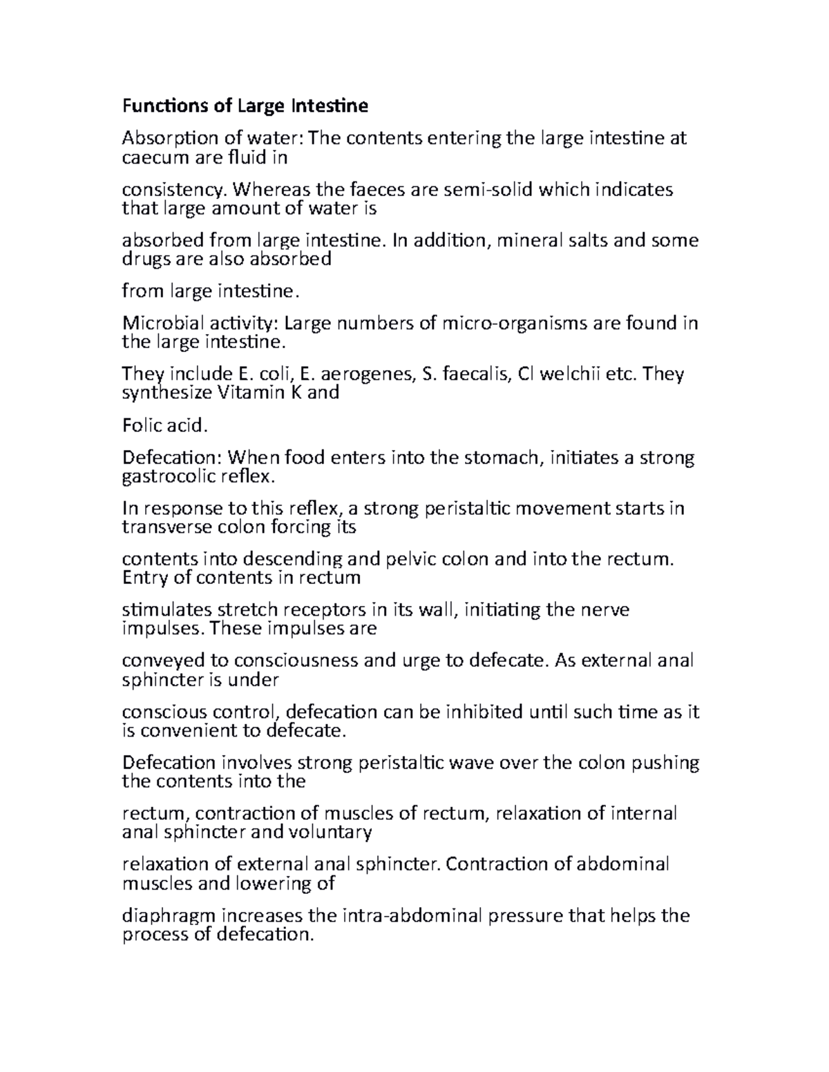Functions of Large Intestine notes - Functions of Large Intestine ...