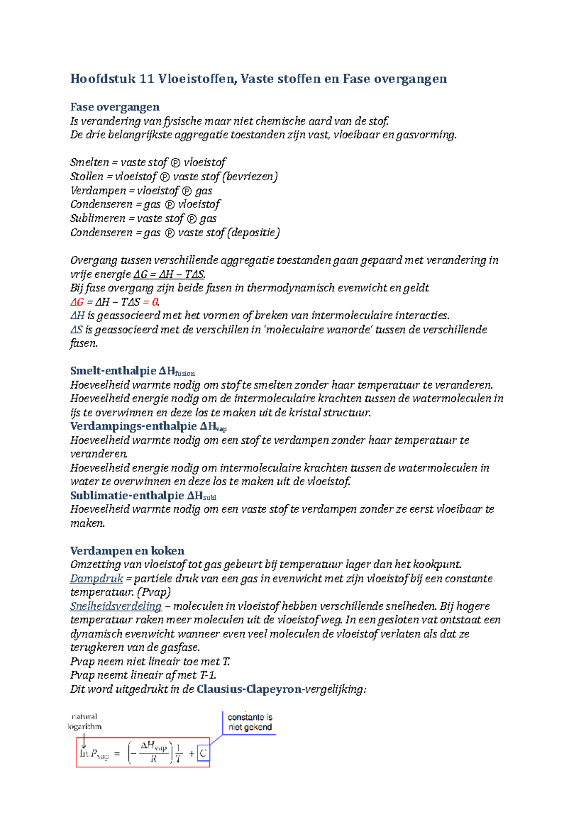 Chemie H11 - Hoofdstuk 11 Vloeistoffen, Vaste stoffen en Fase ...