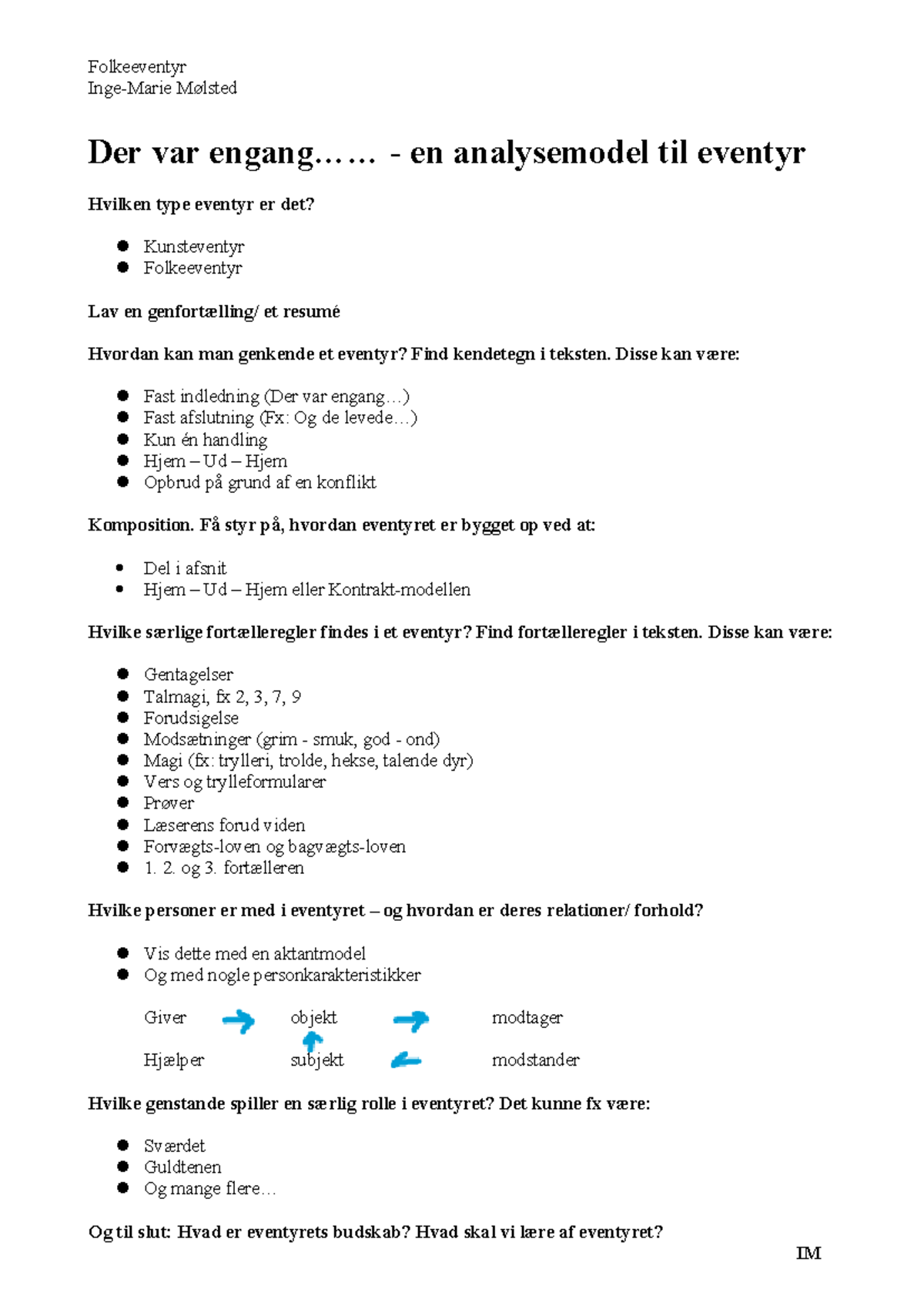 Eventyr-analysemodel - Folkeeventyr Inge-Marie Mølsted Der var engang...... - en analysemodel ...