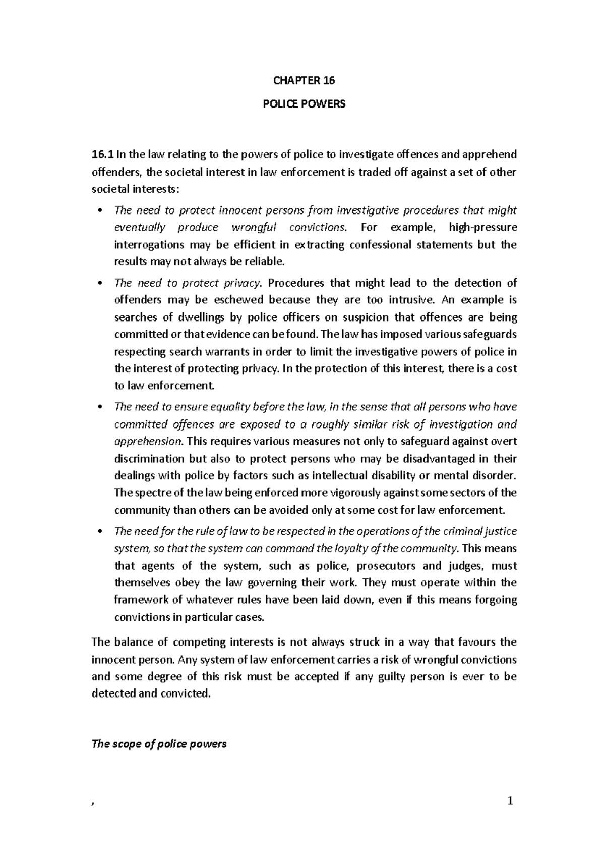 Chapter 16 - Police Powers - CHAPTER 16 POLICE POWERS 16 In the law ...