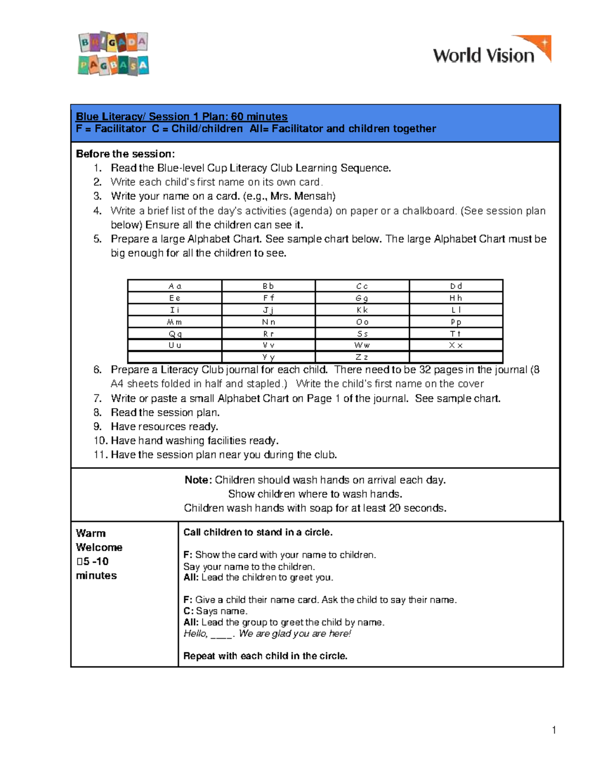 WV CUP Literacy Blue Session Plans final - Blue Literacy/ Session 1 ...