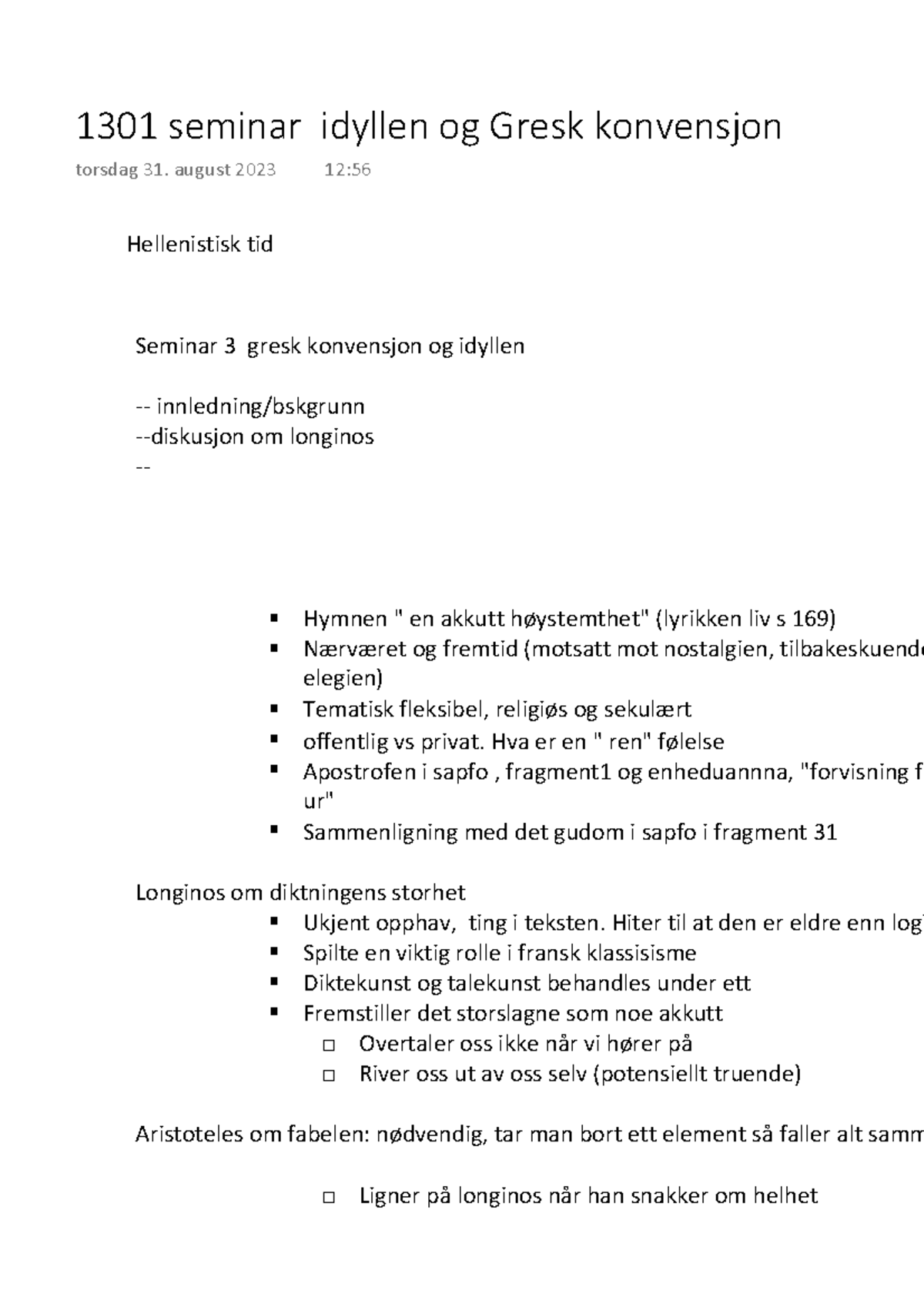 1301 idyllen og Gresk konvensjon - Seminar 3 gresk konvensjon og idyllen - innledning/bskgrunn ...
