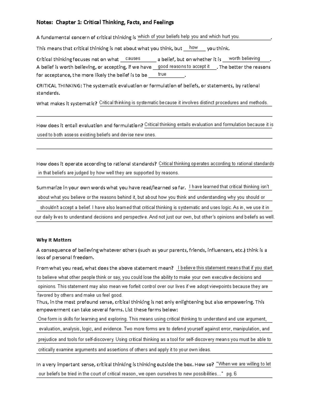 Chapter 1 Critical Thinking Notes - Notes: Chapter 1: Critical Thinking ...