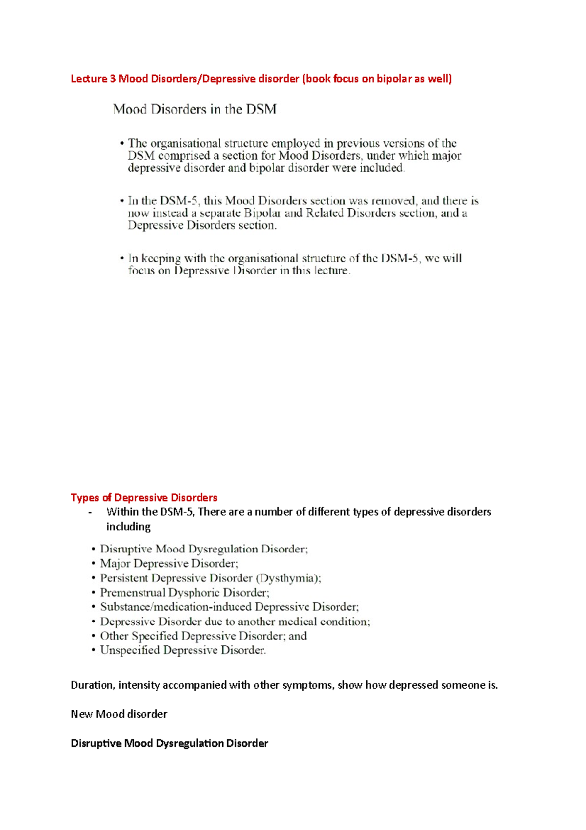 Lecture 3 Mood - Lecture 3 Mood Disorders/Depressive disorder (book ...