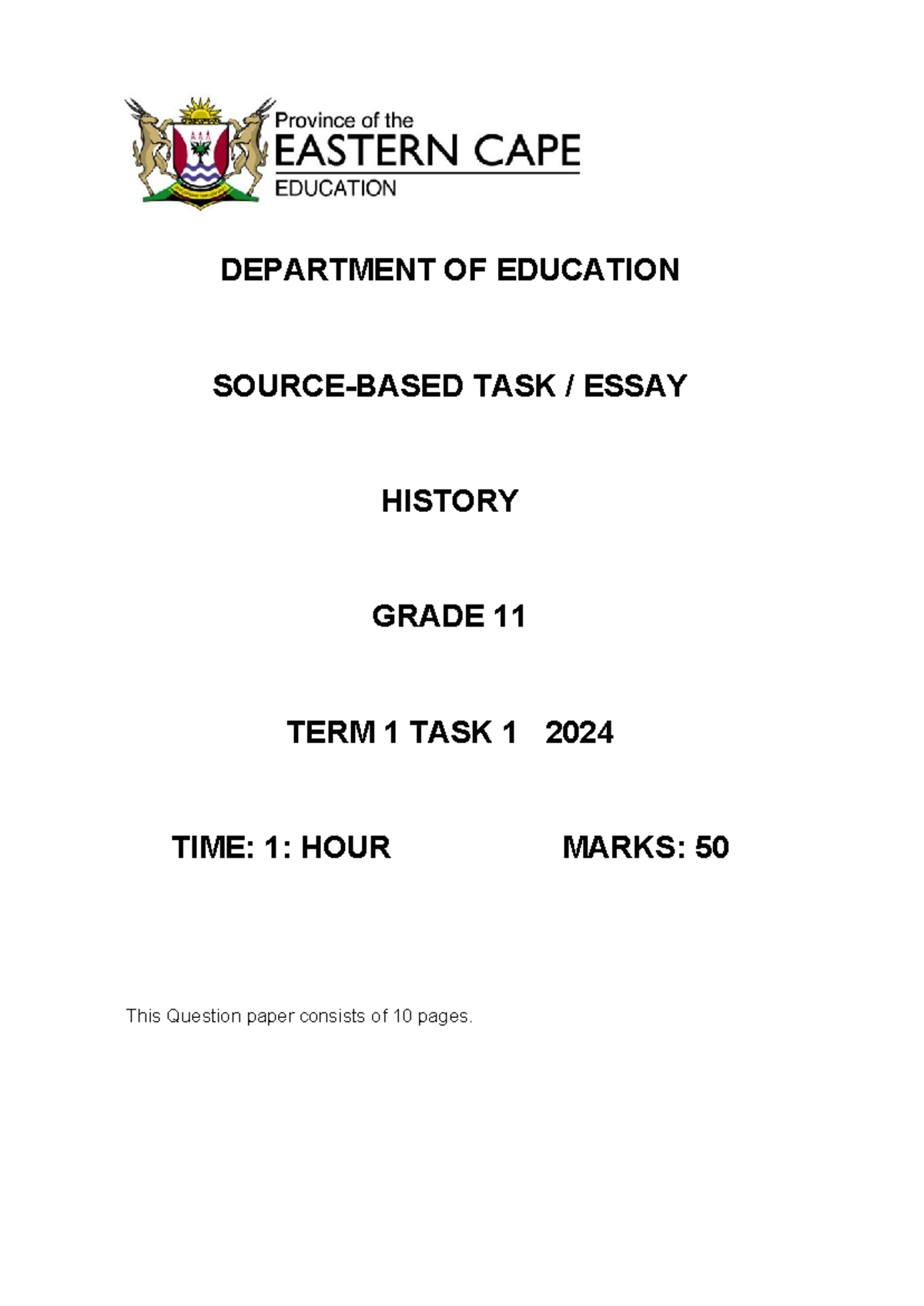 Grade 11 Term1 Task 1 2024 - DEPARTMENT OF EDUCATION SOURCE-BASED TASK ...