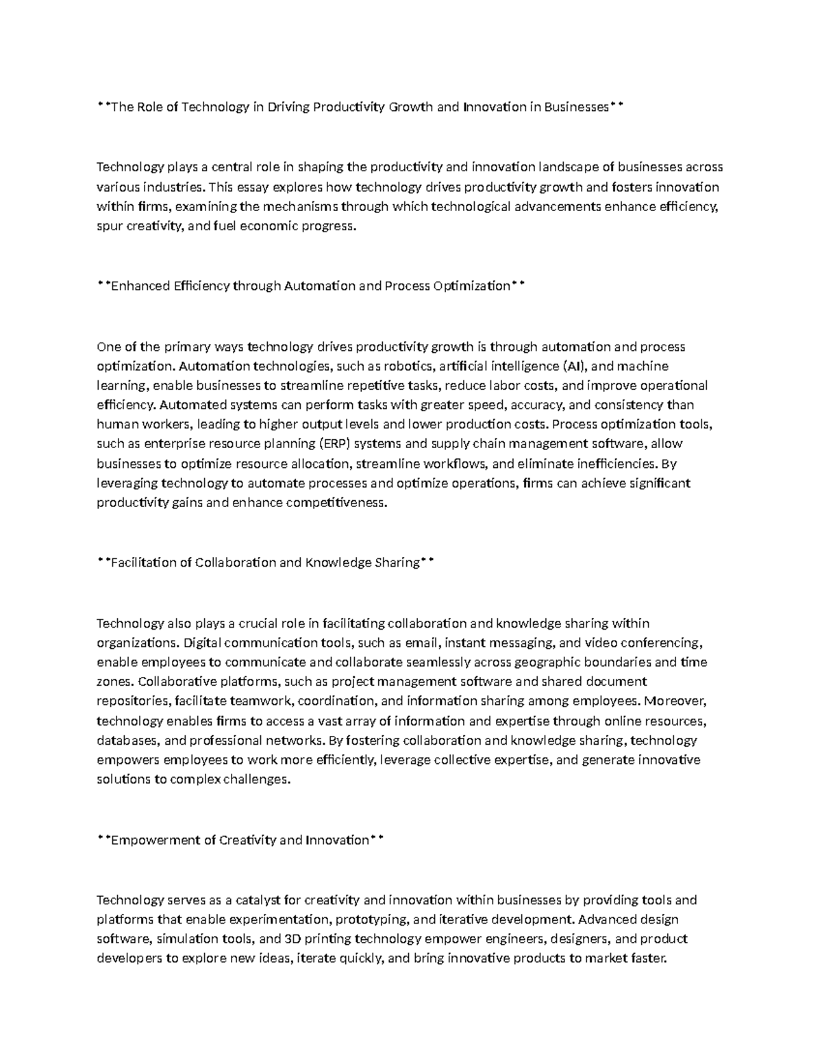 The Role of Technology in Driving Productivity Growth and Innovation in ...