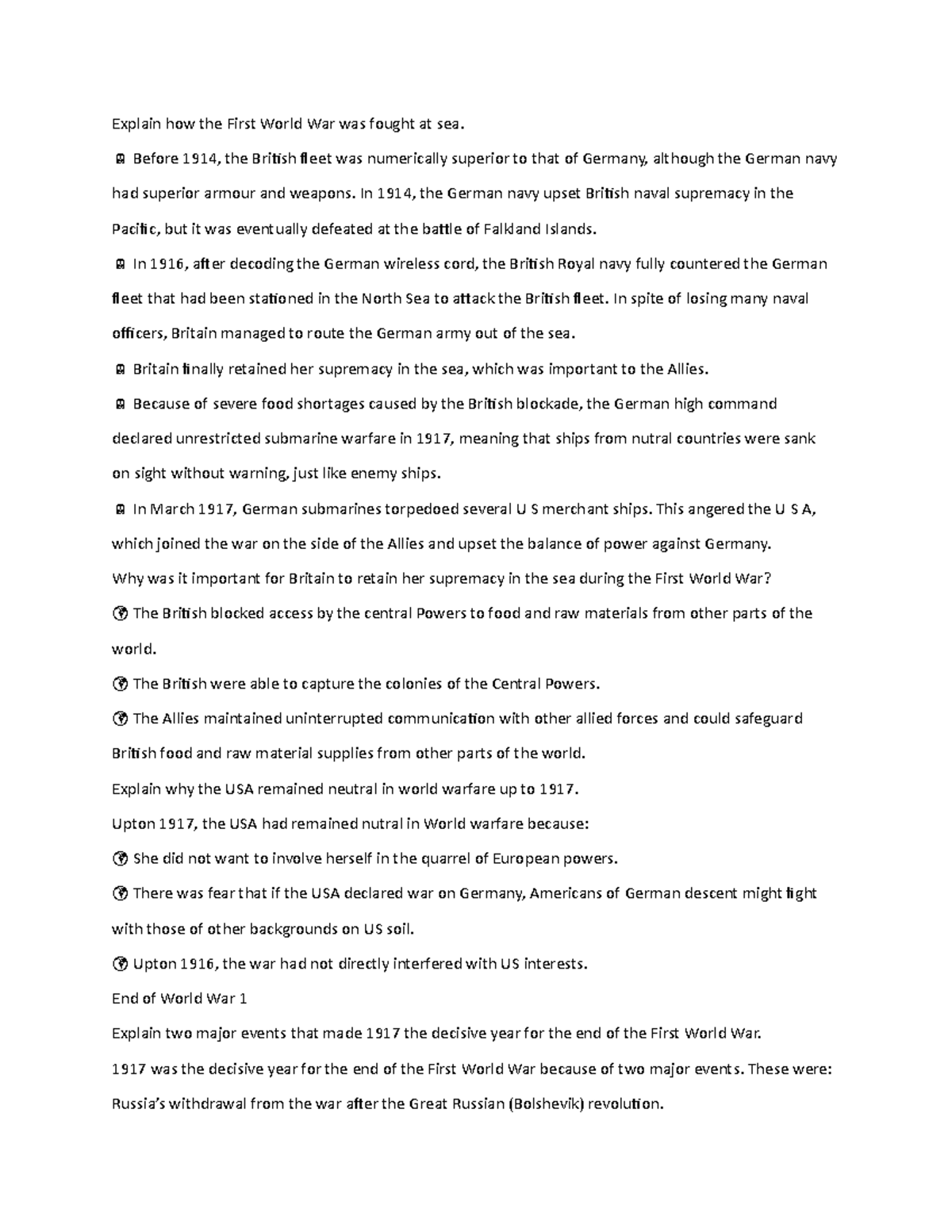 444 - history notes - Explain how the First World War was fought at sea ...