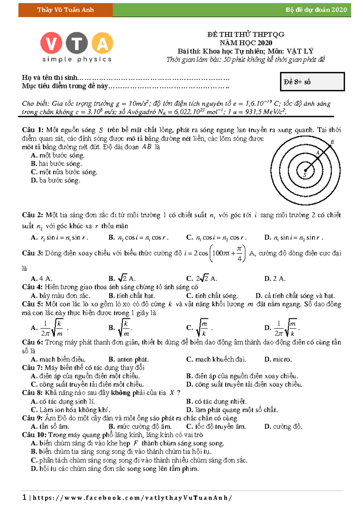 Thay Vu Tuan Anh - Guuuuu - ĐỀ THI THỬ THPTQG NĂM HỌC 2020 Bài thi ...