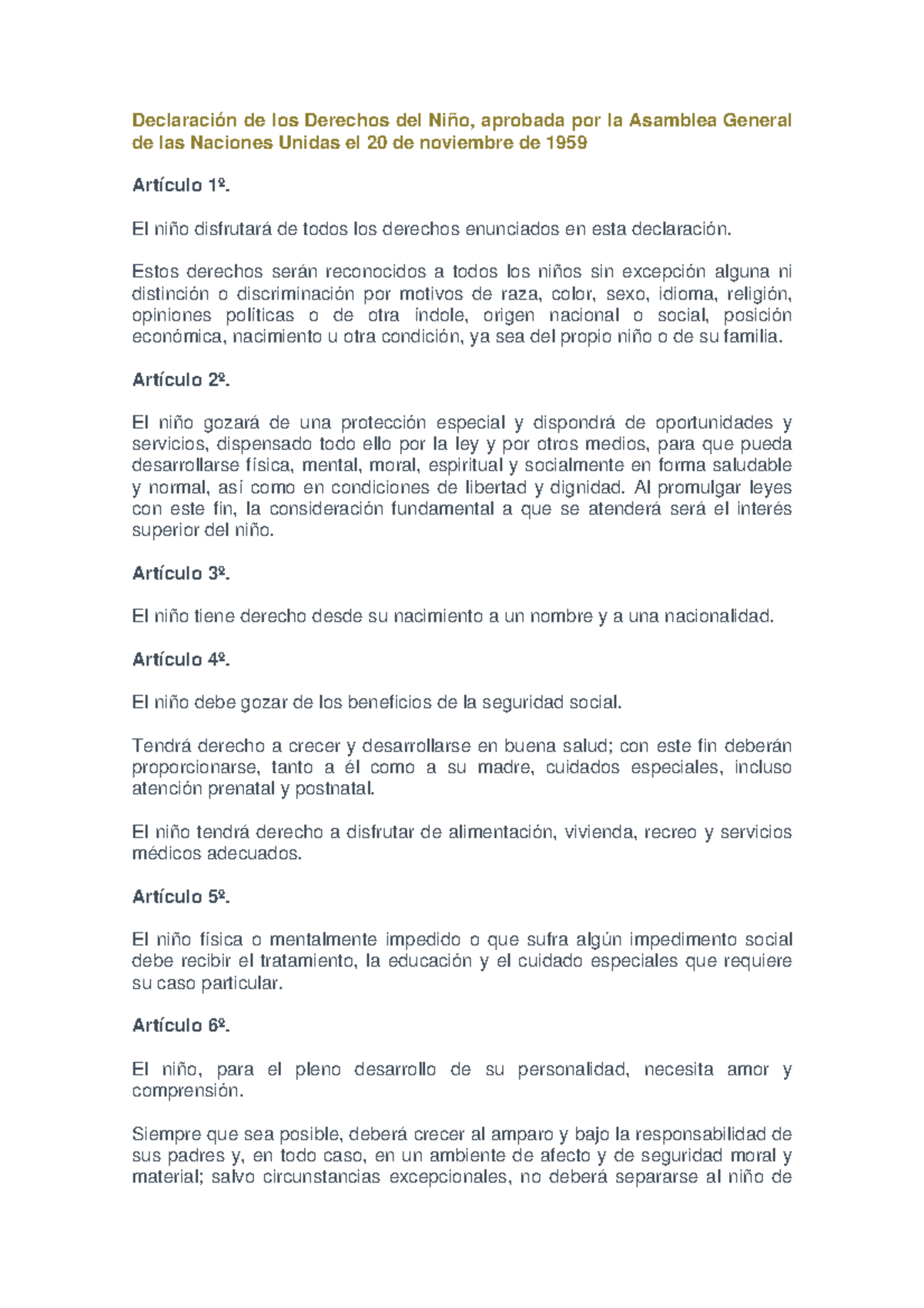 025 Declaraci n de los Derechos del Ni o - Declaración de los Derechos del Niño, aprobada por la ...