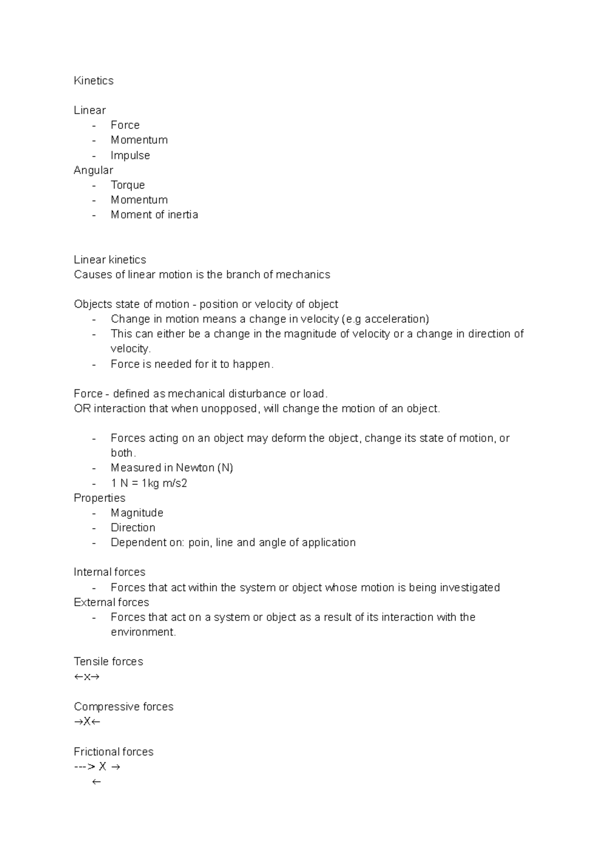 Week 3 - Lecture notes - Kinetics Linear - Force - Momentum - Impulse ...