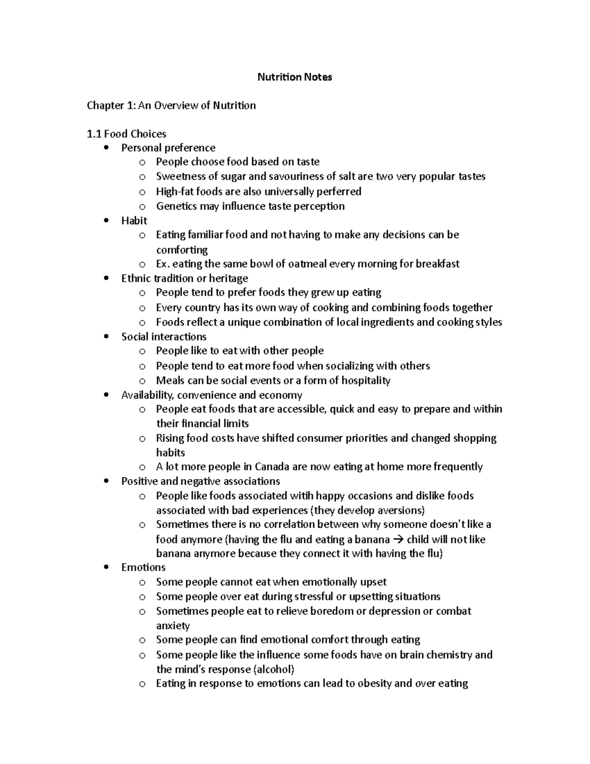 Nutrition Study Notes #1 - Nutrition Notes Chapter 1: An Overview of ...