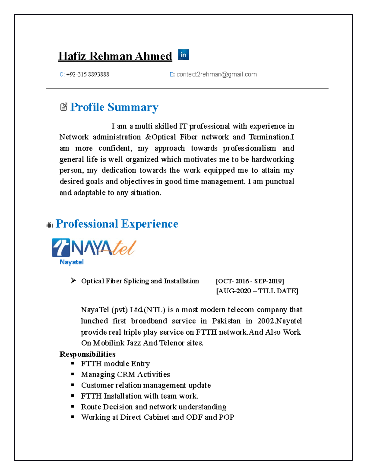 Hafiz Rehman CV Full version (1)(1) - Hafiz Rehman Ahmed C: +92-315 ...