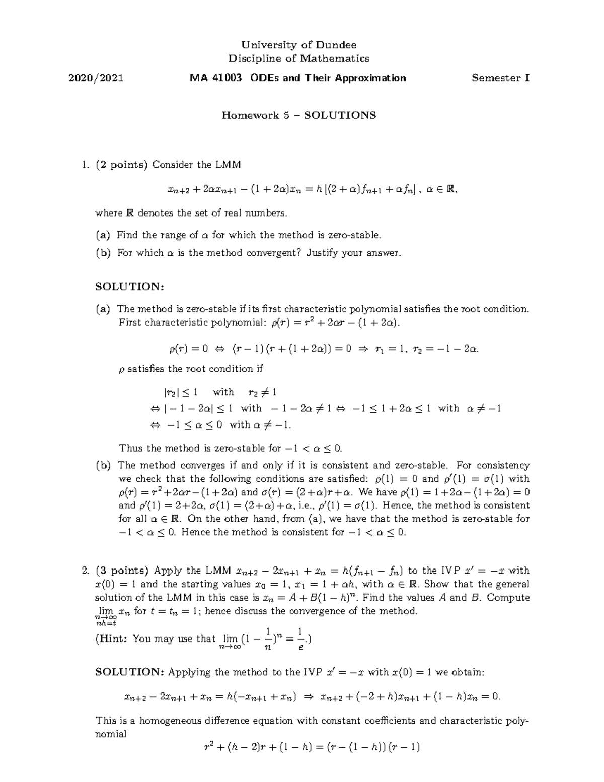 Homework 5 Solutions - University of Dundee Discipline of Mathematics ...