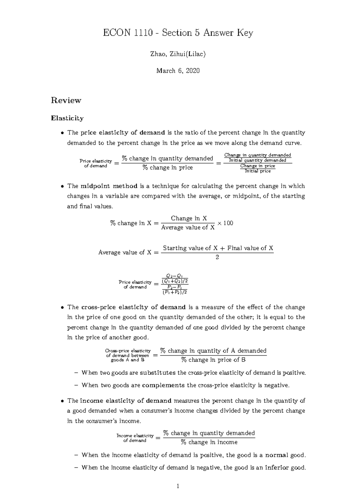 Econ1110 Section 5AK - Discussion Handouts from ECON 1110 taught by ...