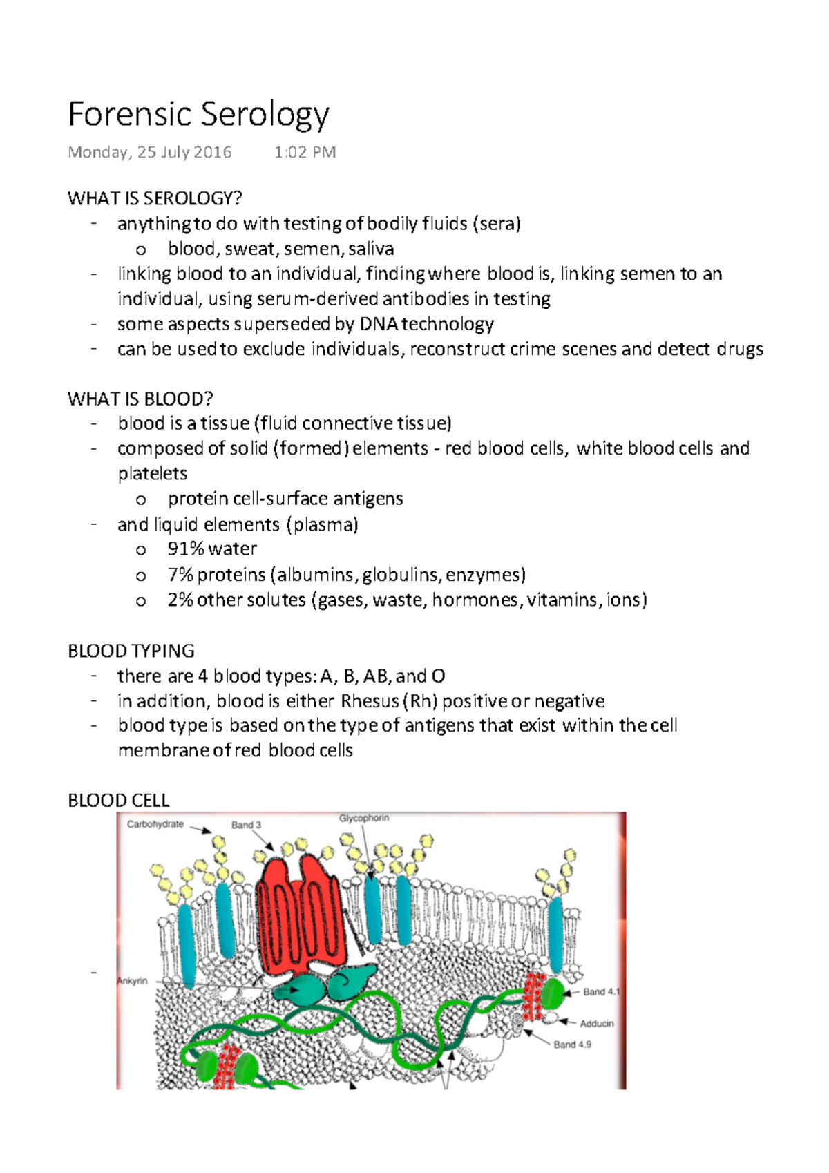 L4 - Forensic Serology - Lecture notes 4 - Forensic Serology Monday, 25 ...