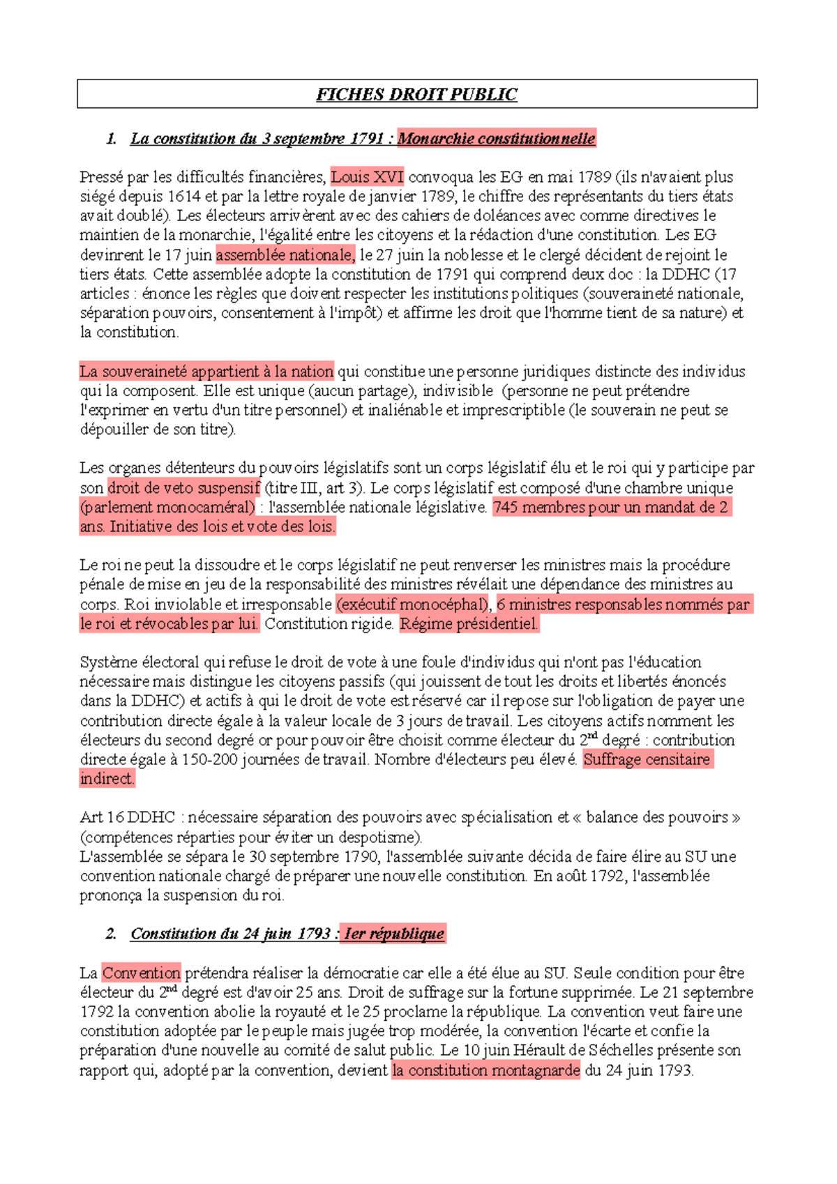 Histoire des constitutions - droit public - FICHES DROIT PUBLIC 1. La constitution du 3 ...
