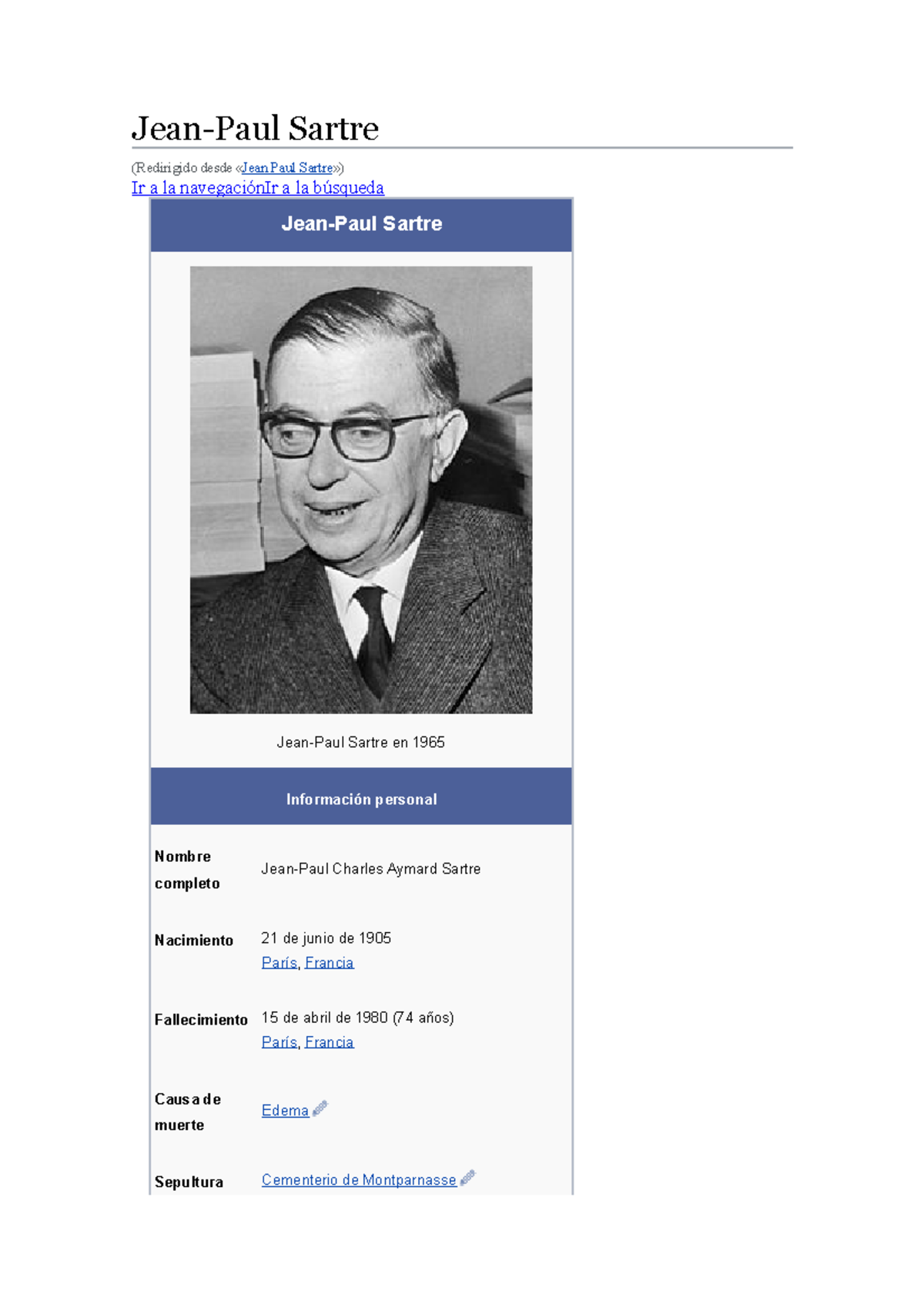 Jean Paul Satre filosofo existencialista - Apreciación del arte - Studocu