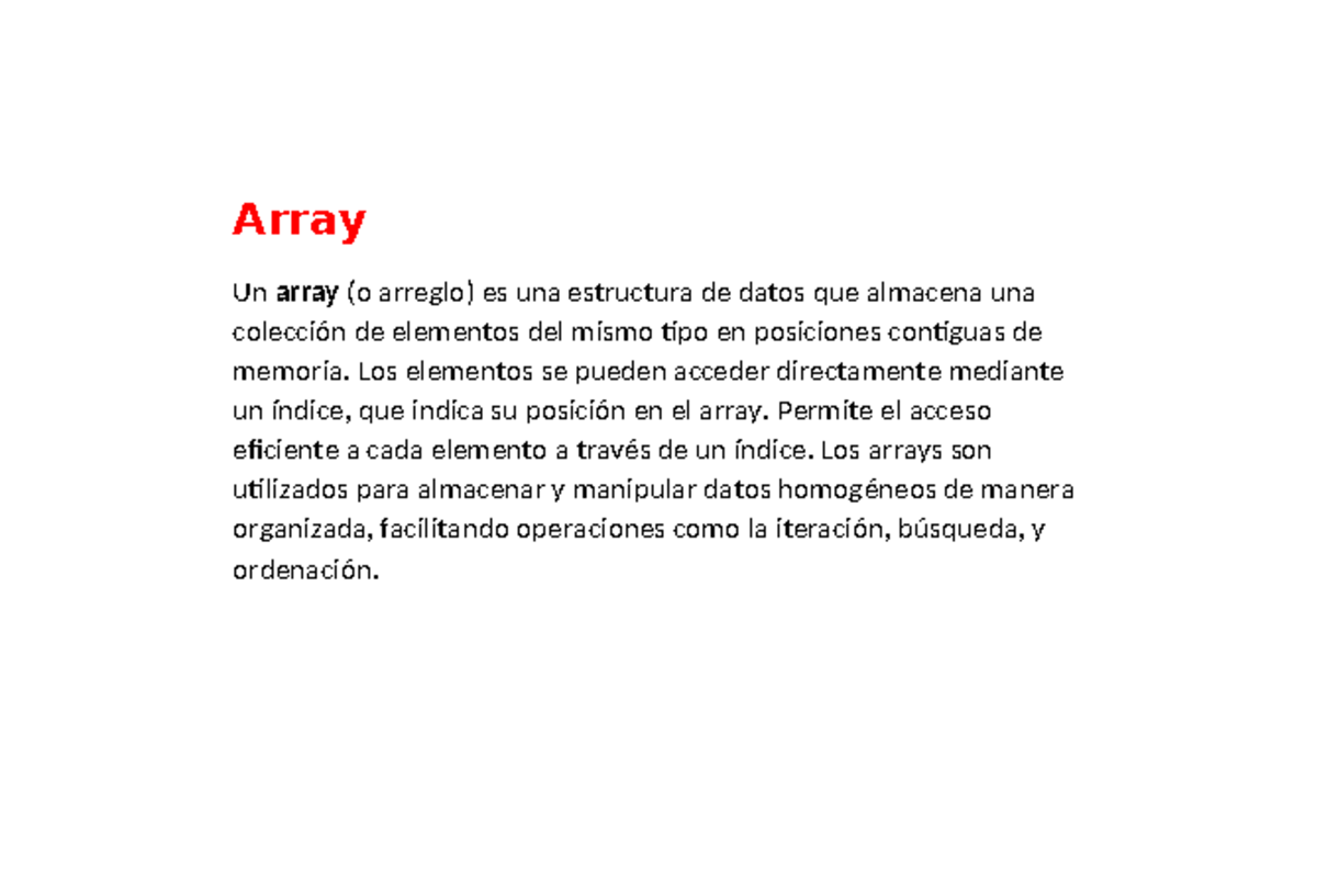 Array Que es - hola - Array Un array (o arreglo) es una estructura de ...