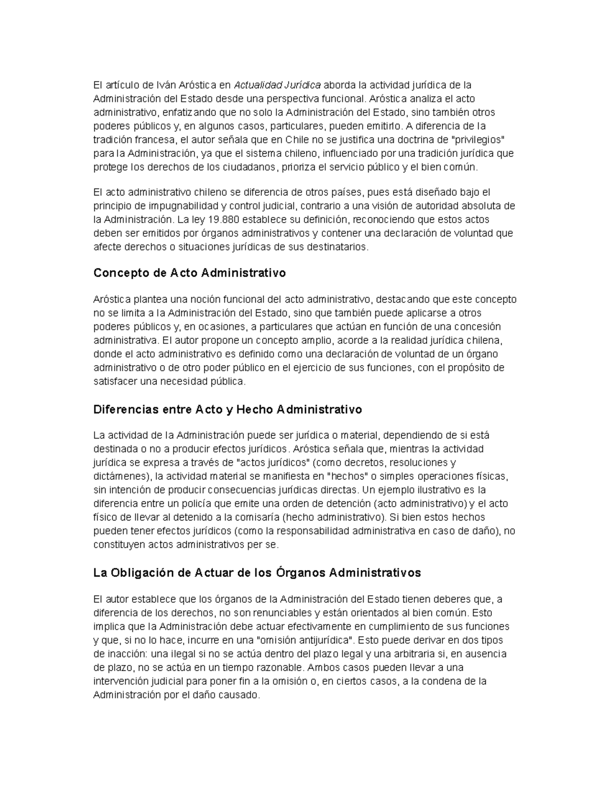 Resumen La actividad jurídica de la administración del Estado - El ...