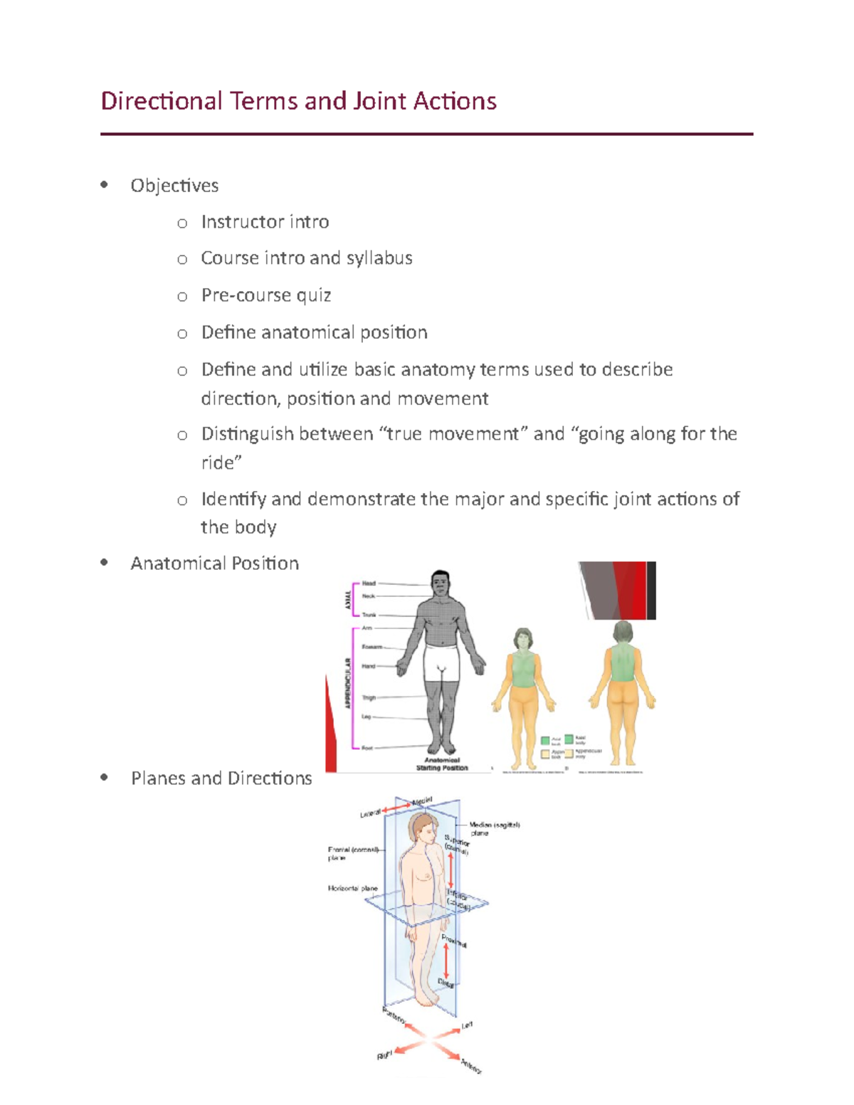 1 Directional Terms and Joint Actions - Studocu