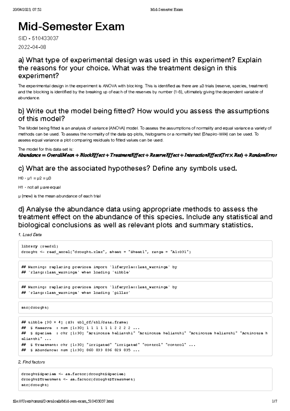 Mid-Semester Exam - Practice Mid Semester exam using Rstudio. - Mid ...
