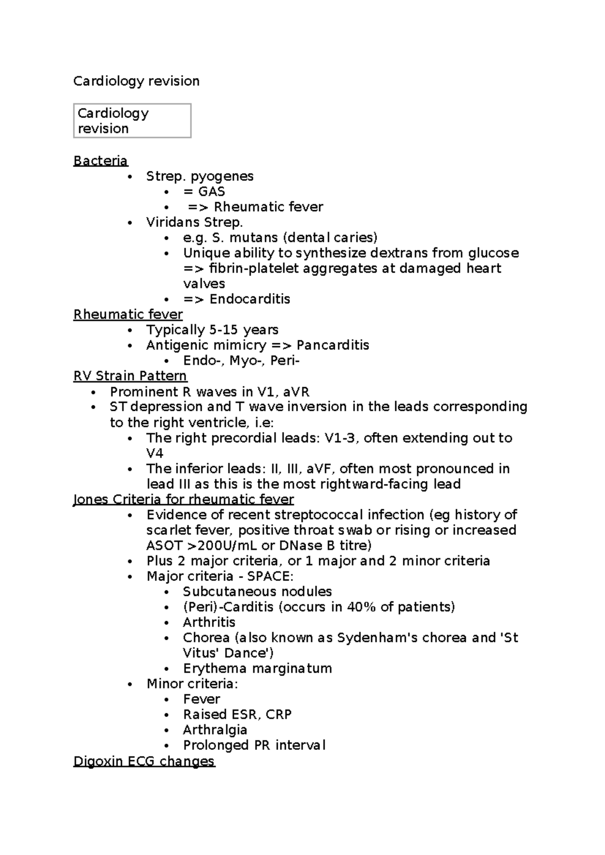 Cardiology revision - Cardio revised summary - Cardiology revision Cardiology revision Bacteria ...