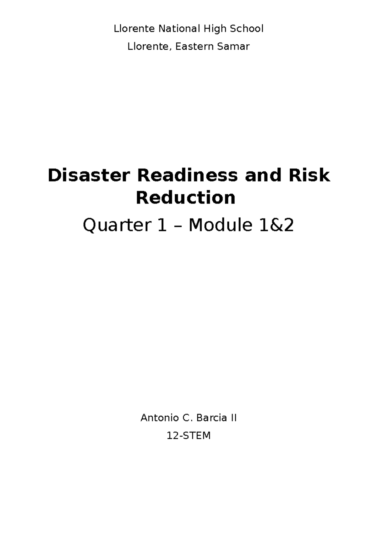 DRRR Module 1 and 2 answers key for Grade 12 students - Llorente ...