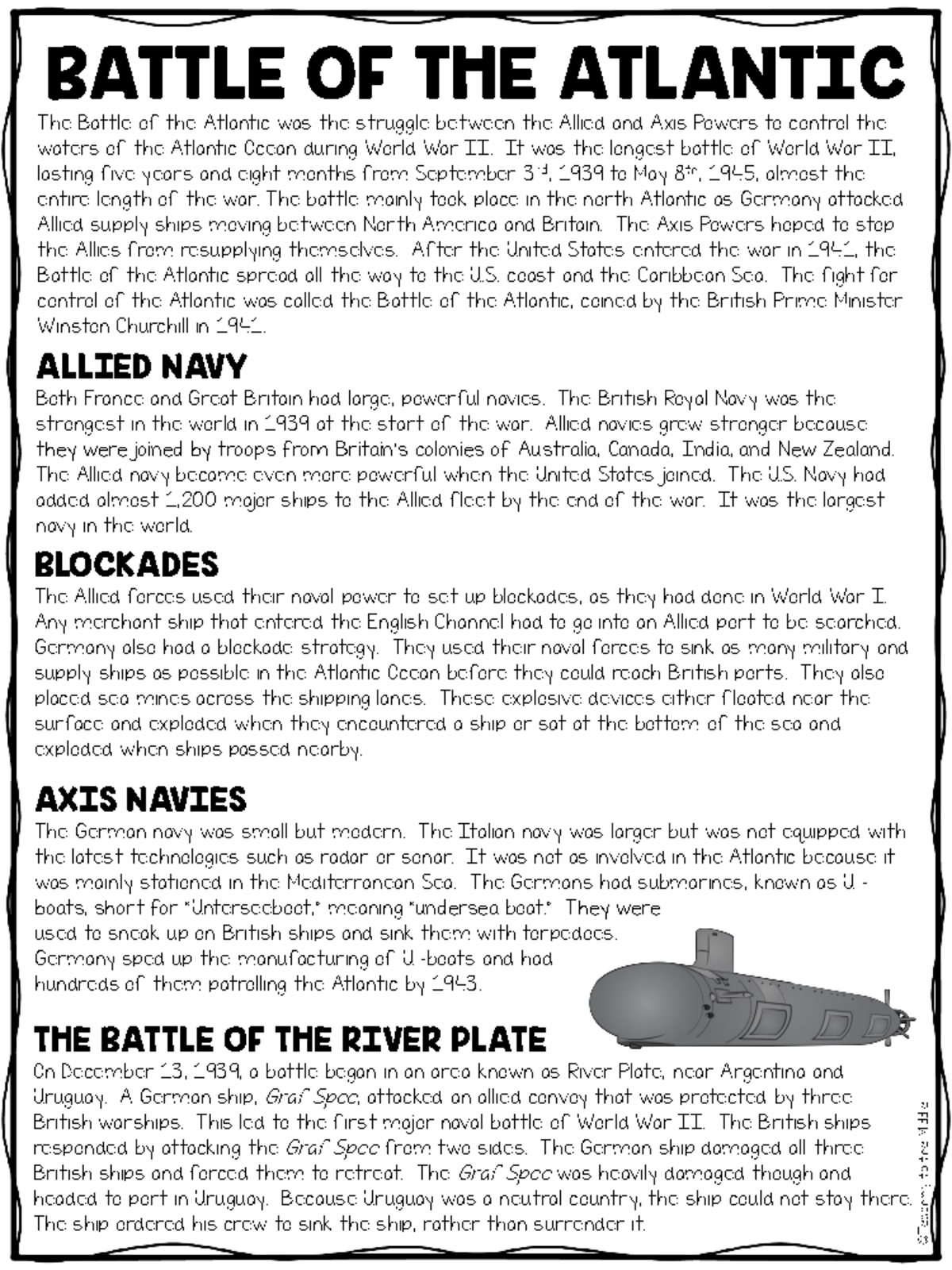 World War 2Battleofthe Atlantic Reading Comprehension Worksheet World ...
