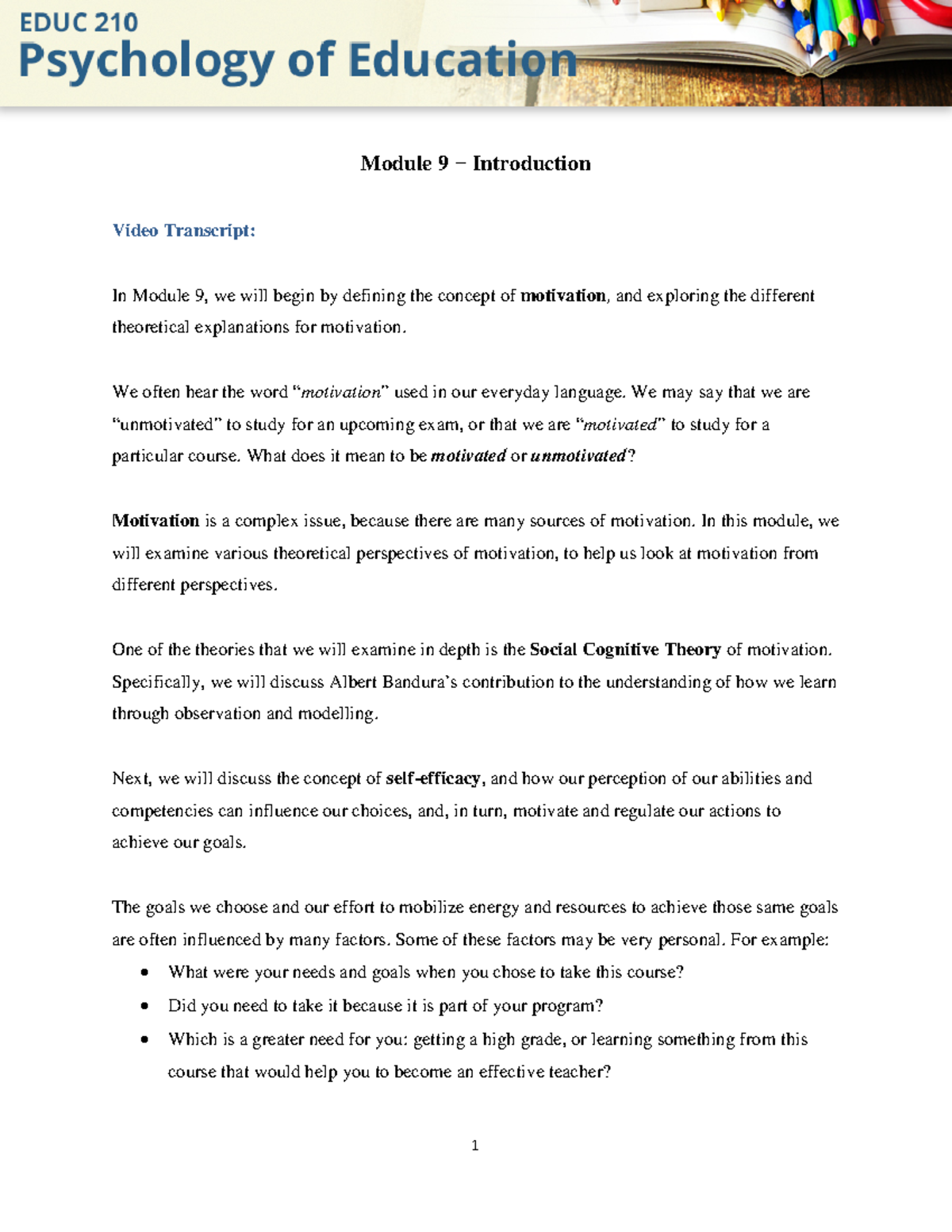 Module 9 - Intro (video) EDUC 210, 2021 - Module 9 − Introduction Video ...