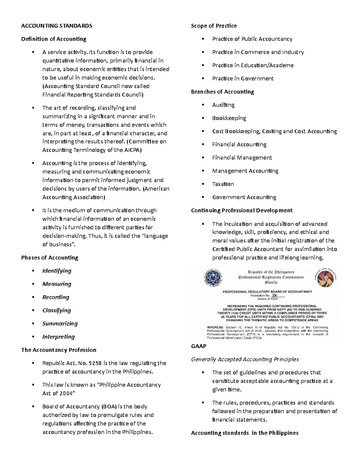 FRSC AND CFAS - Lecture notes 1 - ACCOUNTING STANDARDS Definition of ...
