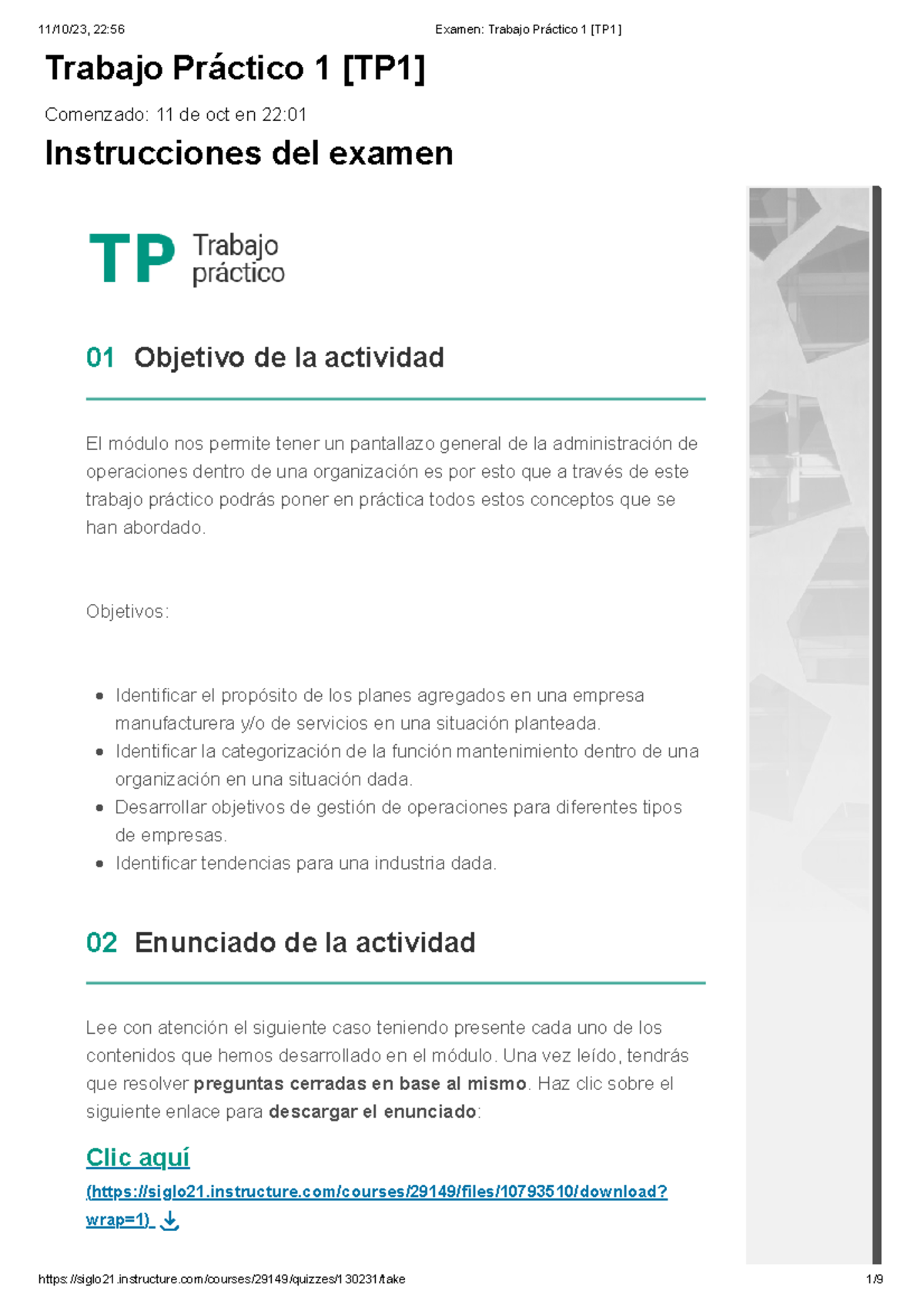 Examen Trabajo Practico 1 Tp1 Trabajo Práctico 1 Tp1 Comenzado 11