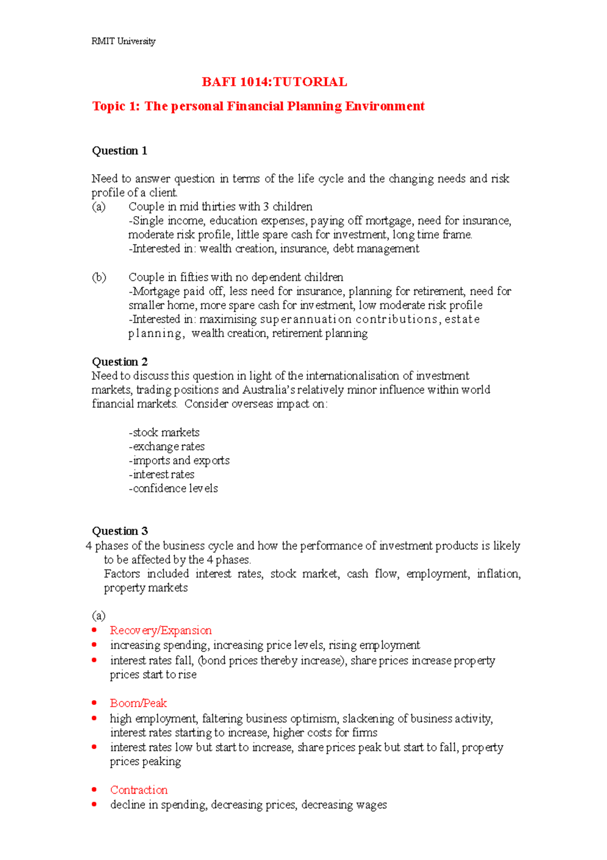 Topic 1 Solutions Sem 1 2018 - RMIT University BAFI 1014:TUTORIAL Topic ...