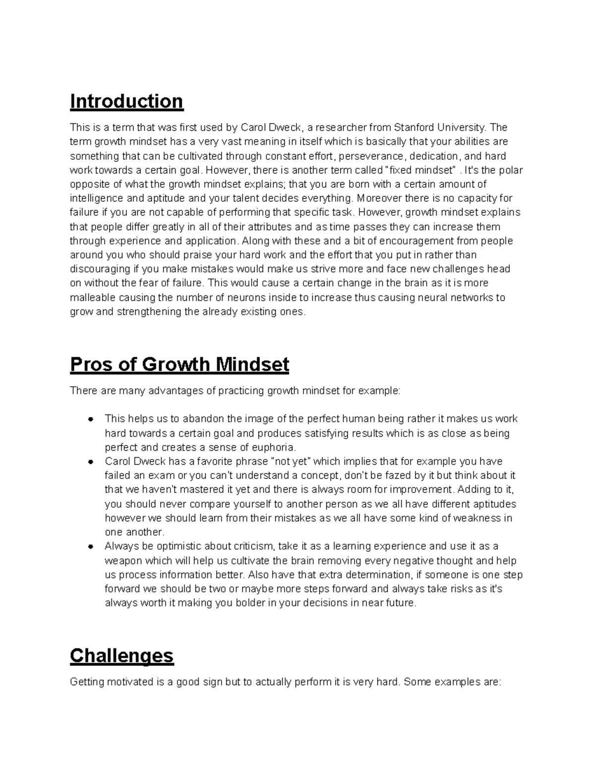 Benefits And Challenges Of Growth Mindset - Introduction This is a term ...