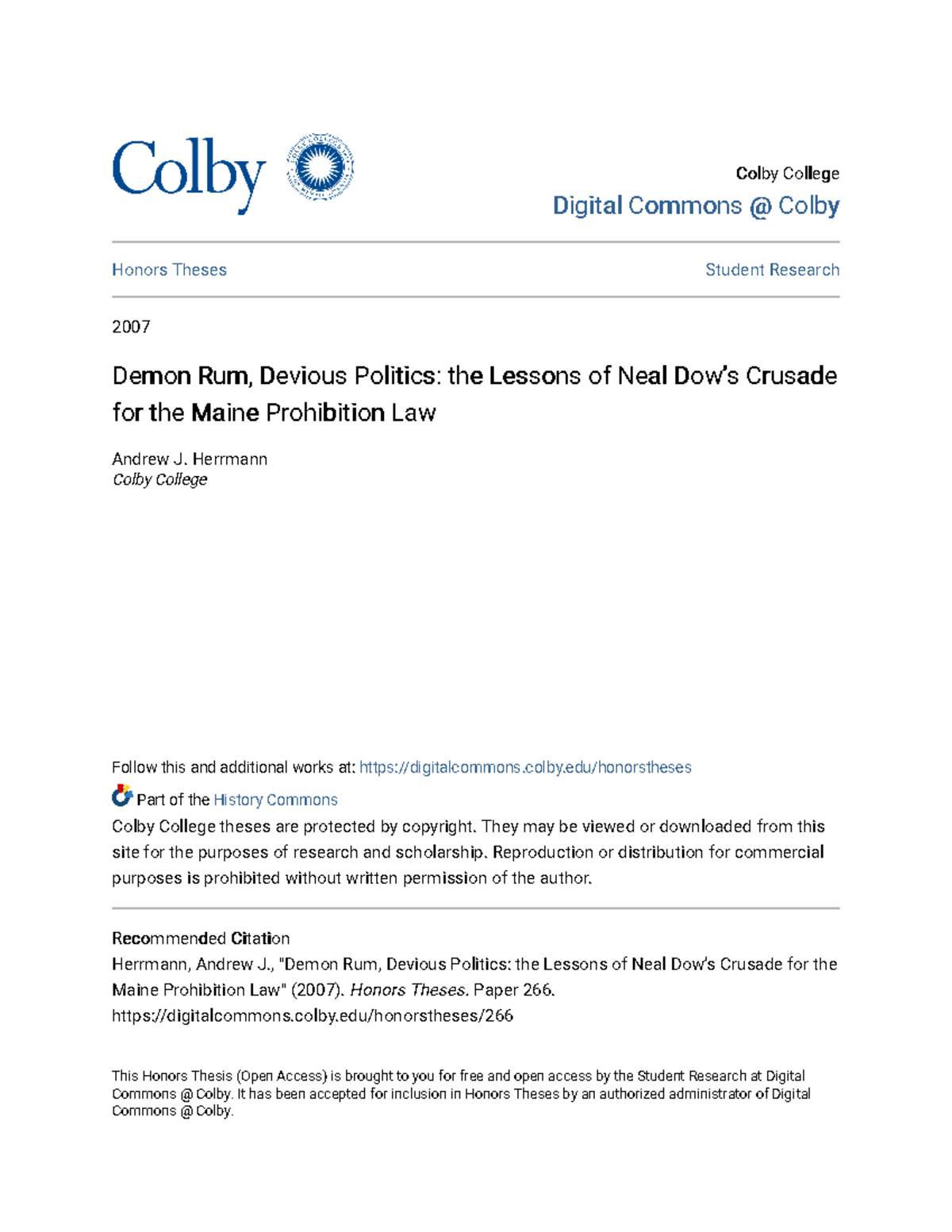 Demon Rum, Devious Politics the Lessons of Neal Dow’s Crusade for the ...