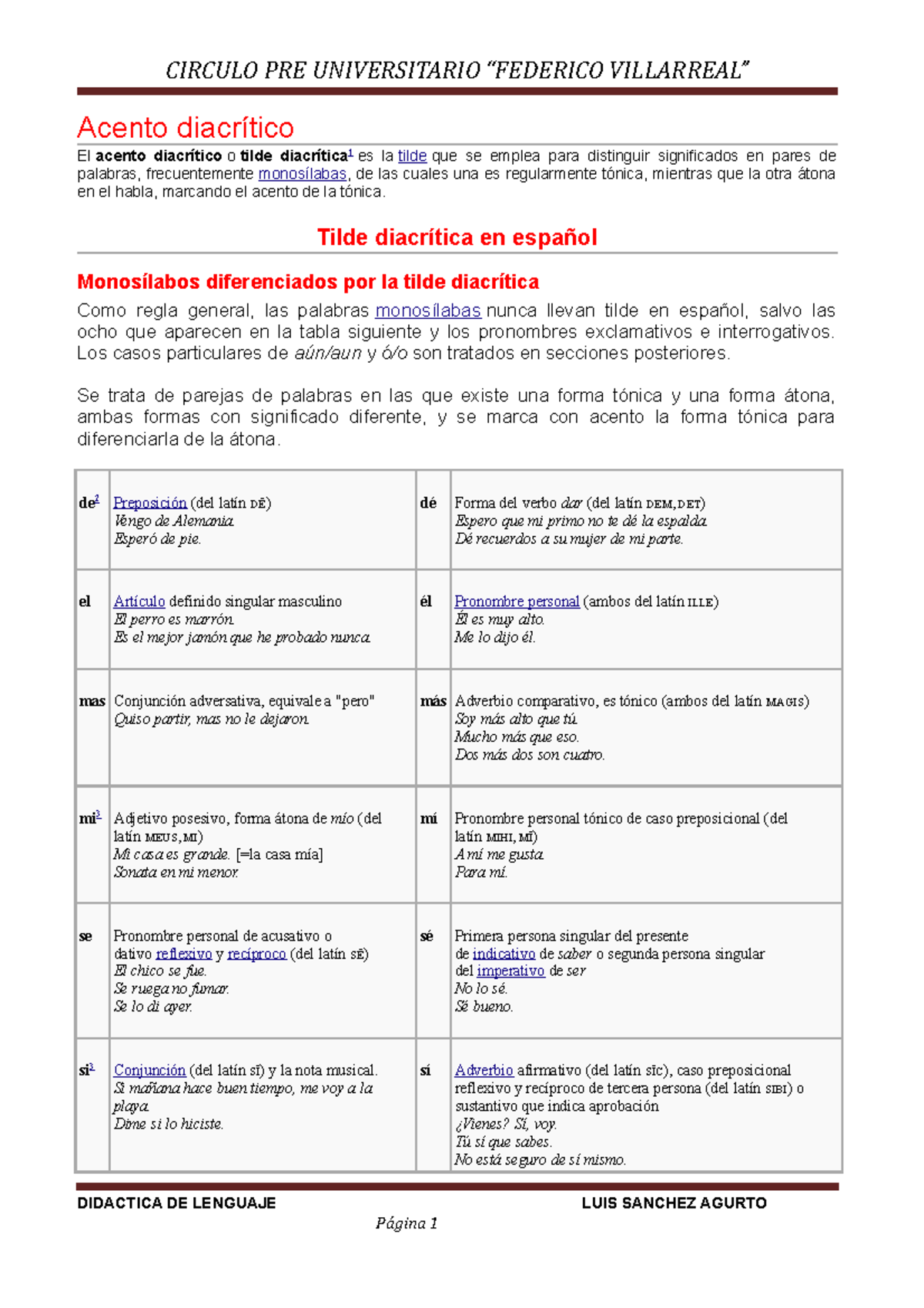 Tilde Diacritica - CIRCULO PRE UNIVERSITARIO “FEDERICO VILLARREAL ...